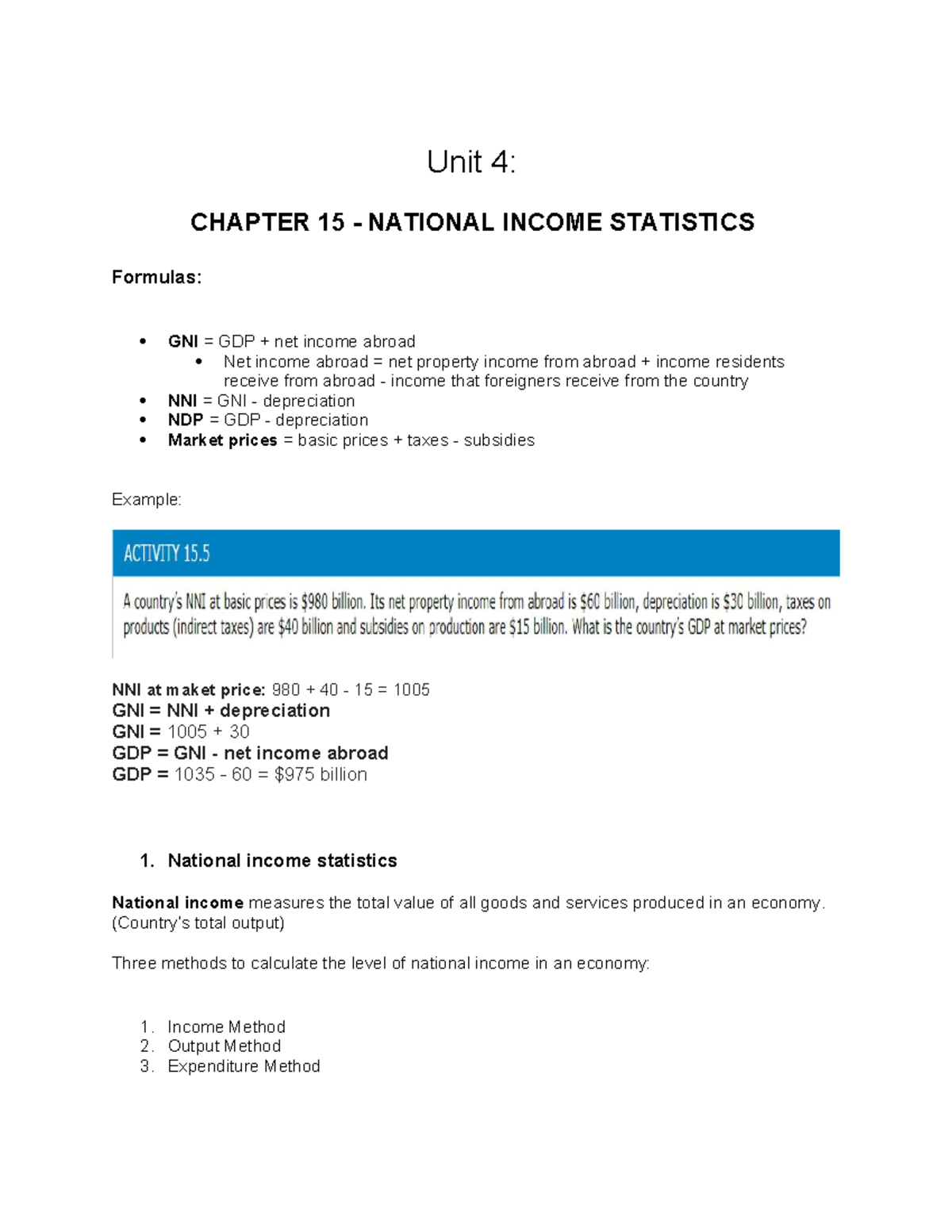 Unit 4: Economics - National Income Statistics & Economic Growth Notes ...