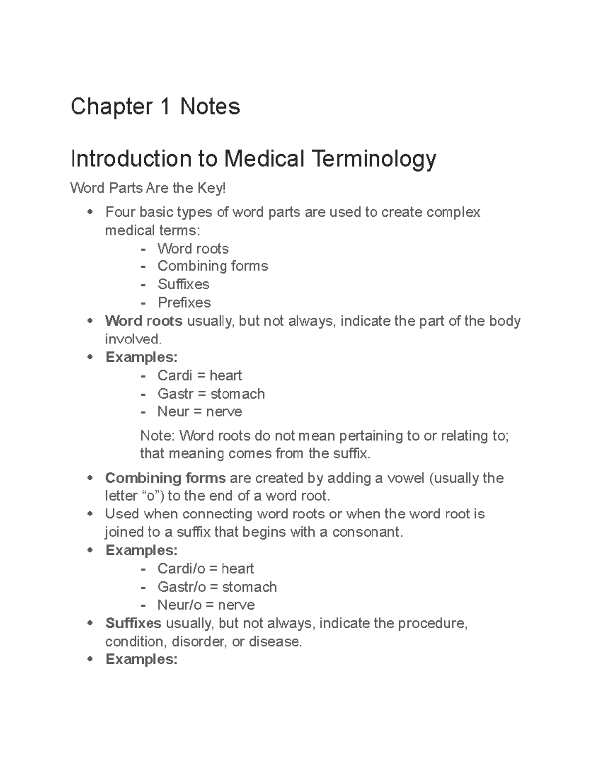 Chapter 1 Notes - 1. Identify the roles of the four types of word parts ...