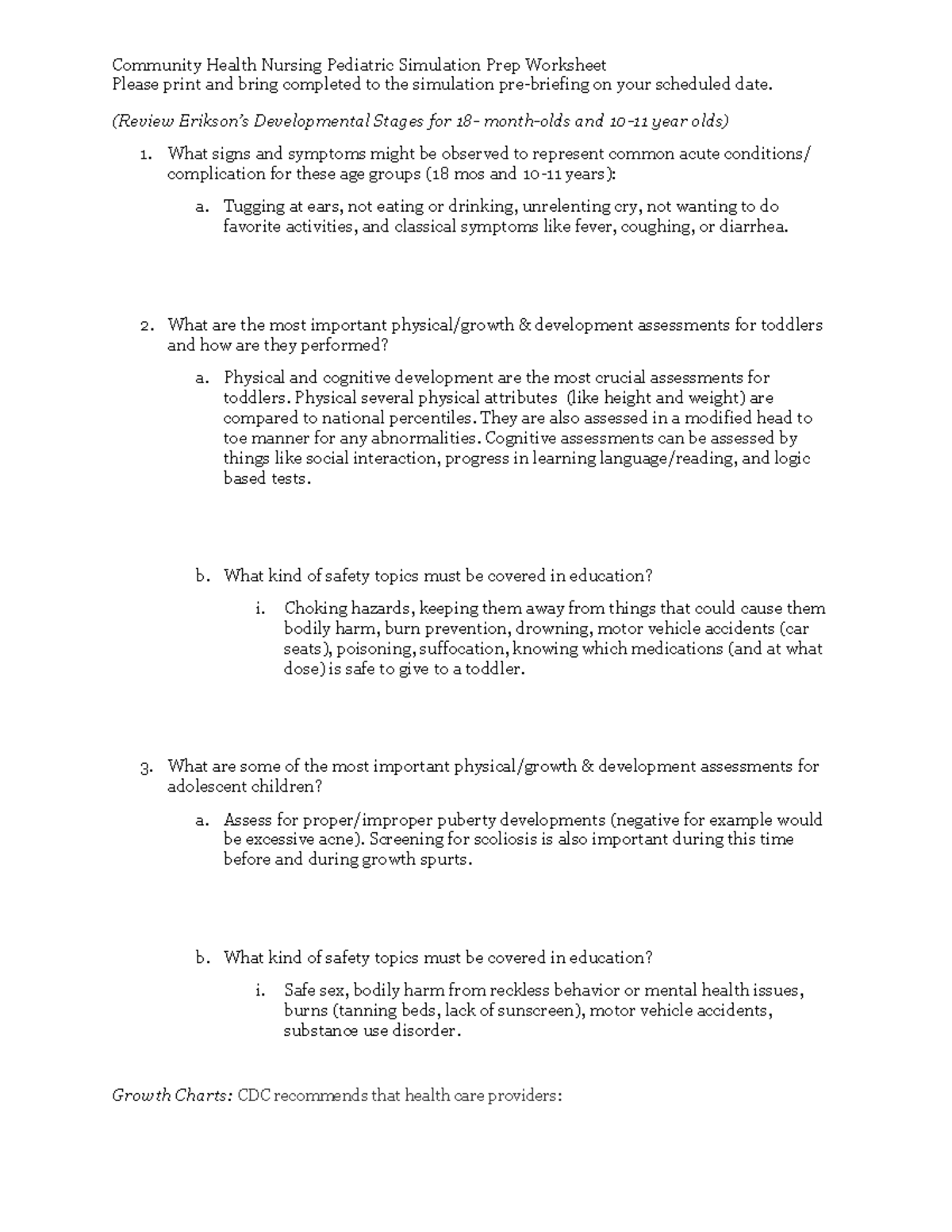 NURS405 Pediatric Simulation Prep Worksheet for Community Health ...