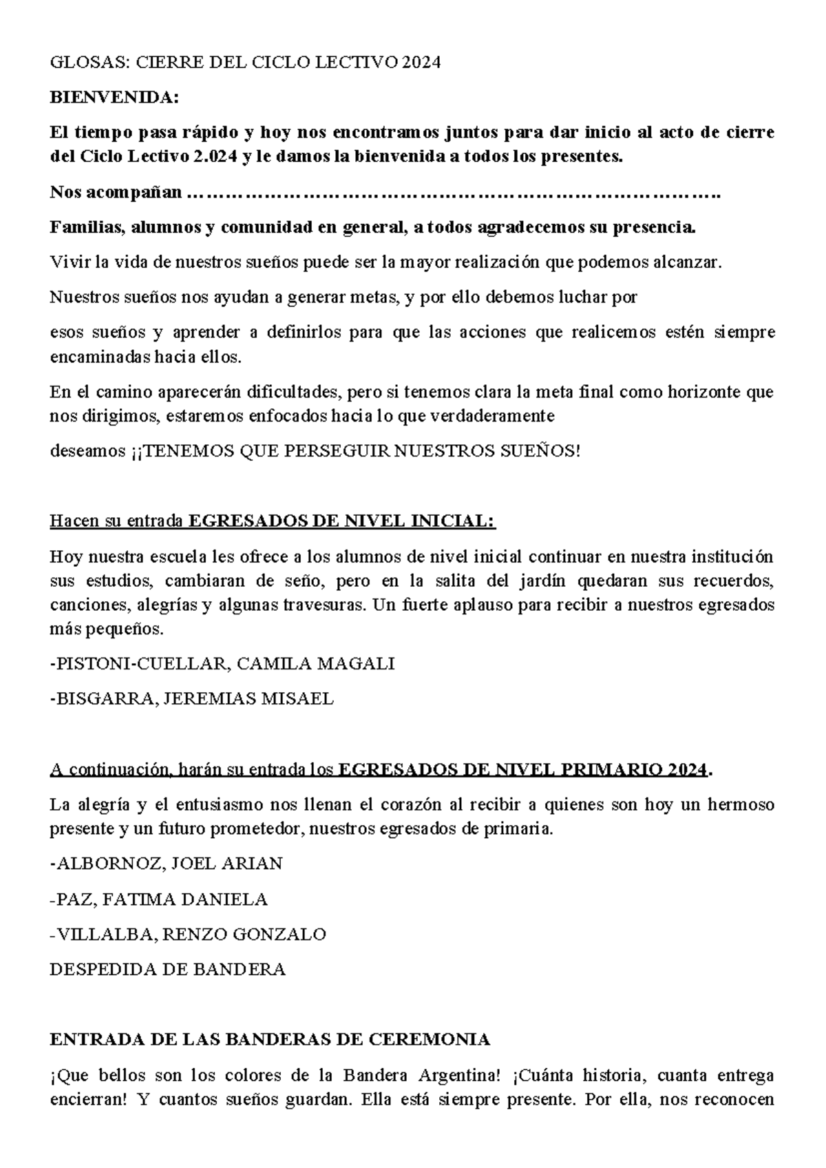 Cierre del Ciclo Lectivo 2024: Glosas y Reconocimientos - Studocu