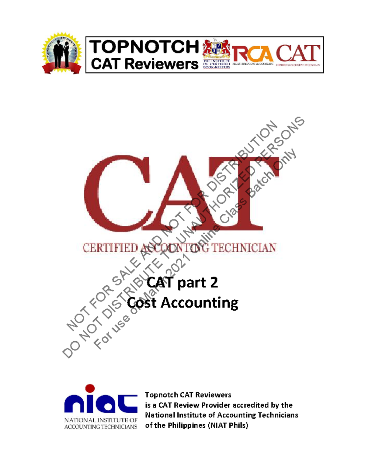 Lecture Materials for Registered Cost Accountant (RCA) - CAT Exam - Studocu