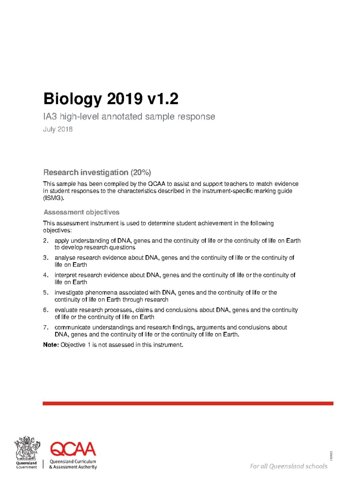 Biology 2019 IA3 Annotated High-Level Sample Response Guide - Studocu