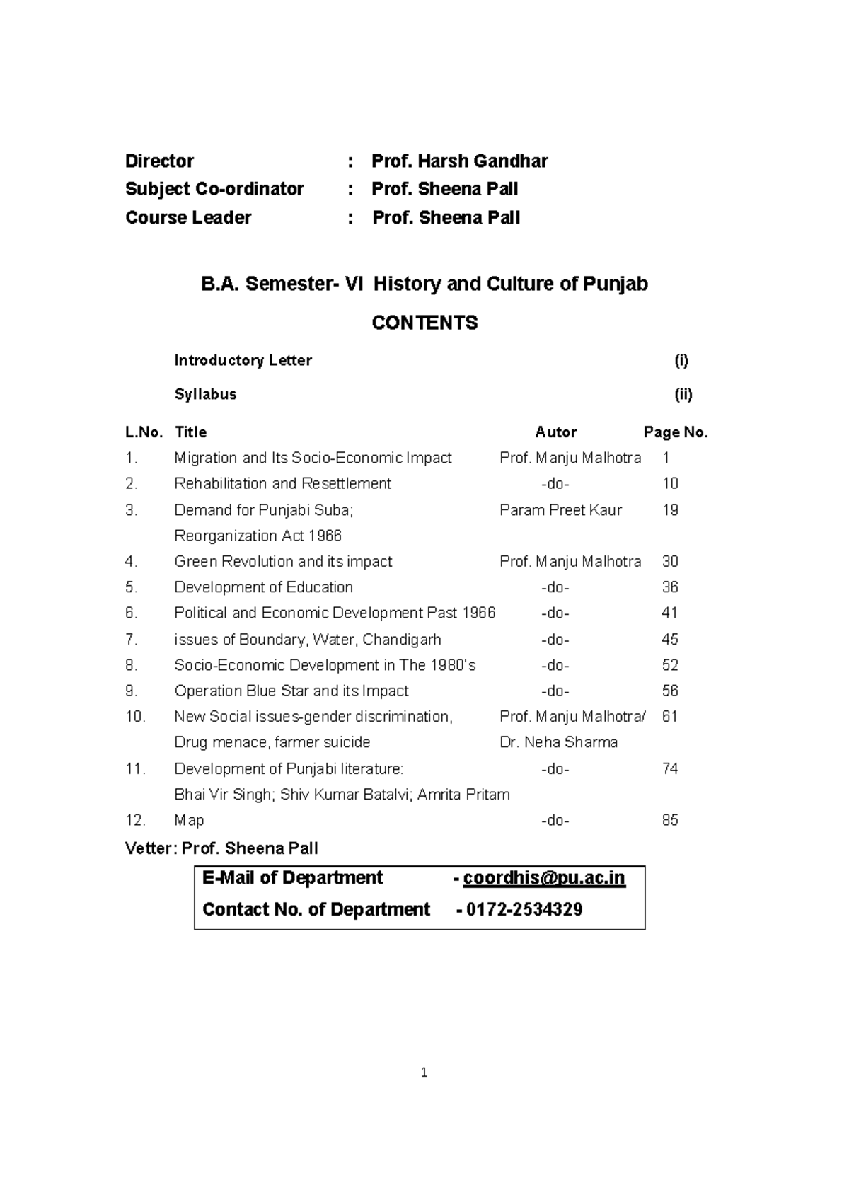 HCP - B.A. VI History and Culture of Punjab: Migration and Its Impact ...