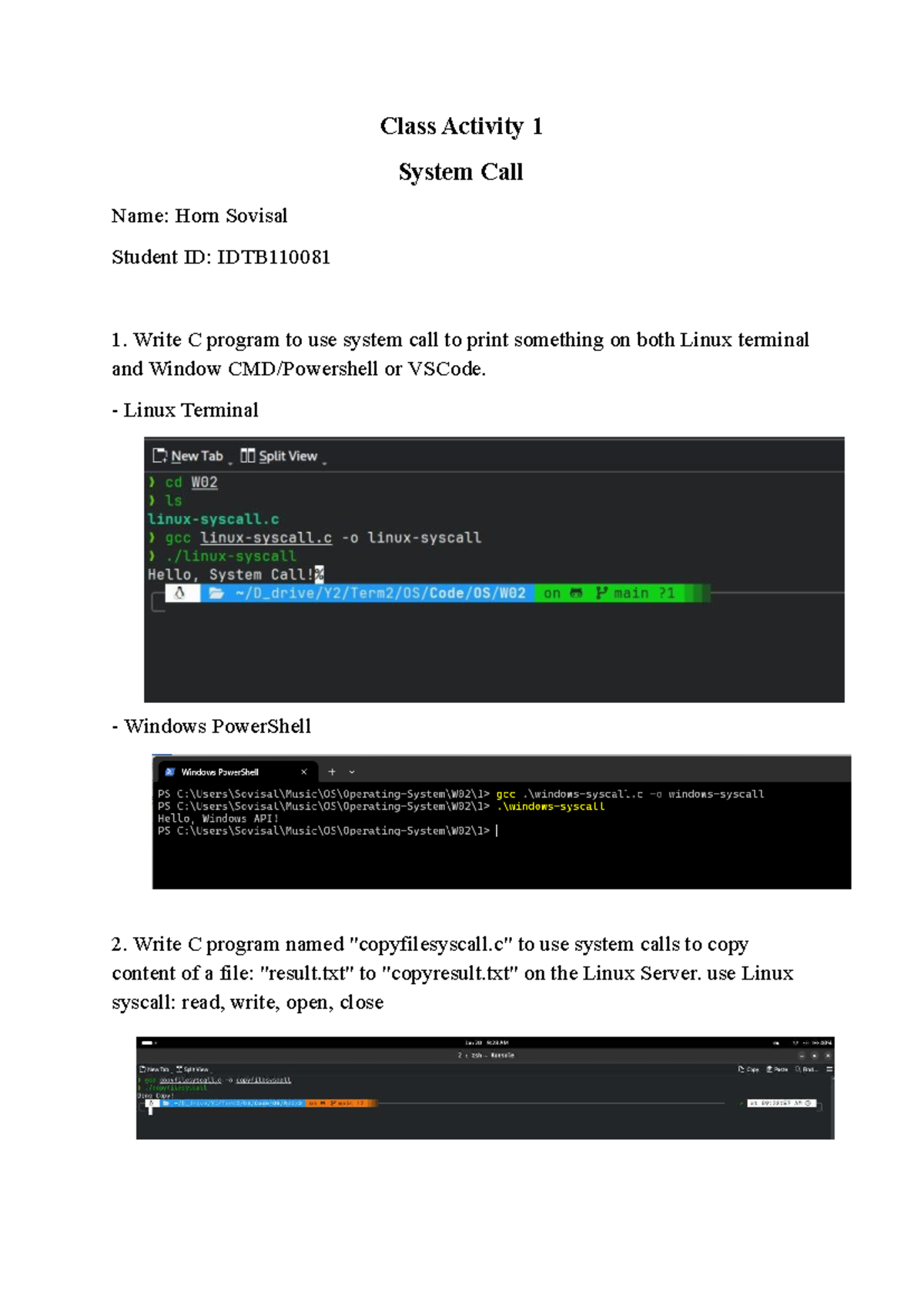 Systemcall-horn-sovisal - Operating System - Class Activity 1 System ...