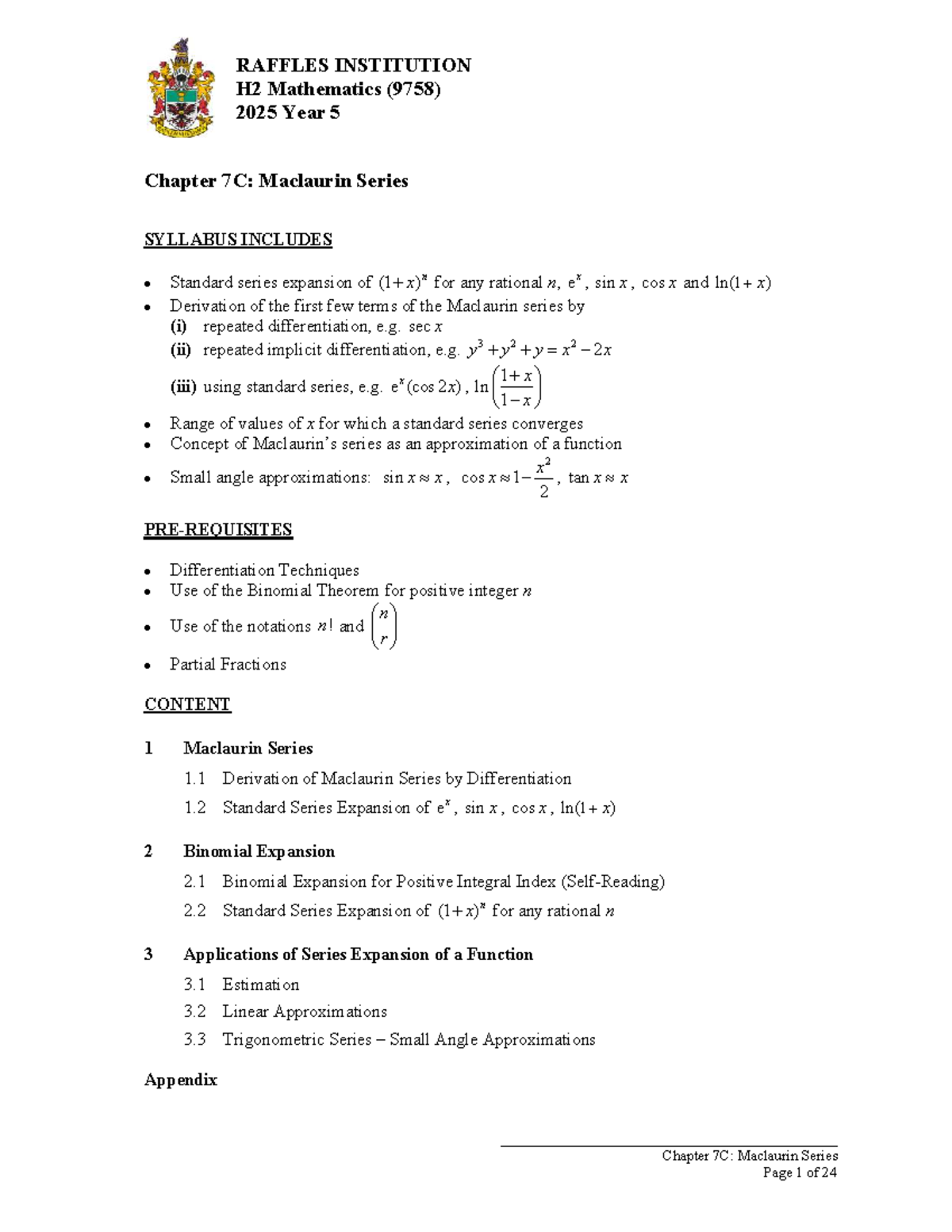 H2 Mathematics (9758) 2025 Year 5 Chapter 7C: Maclaurin Series Lecture ...