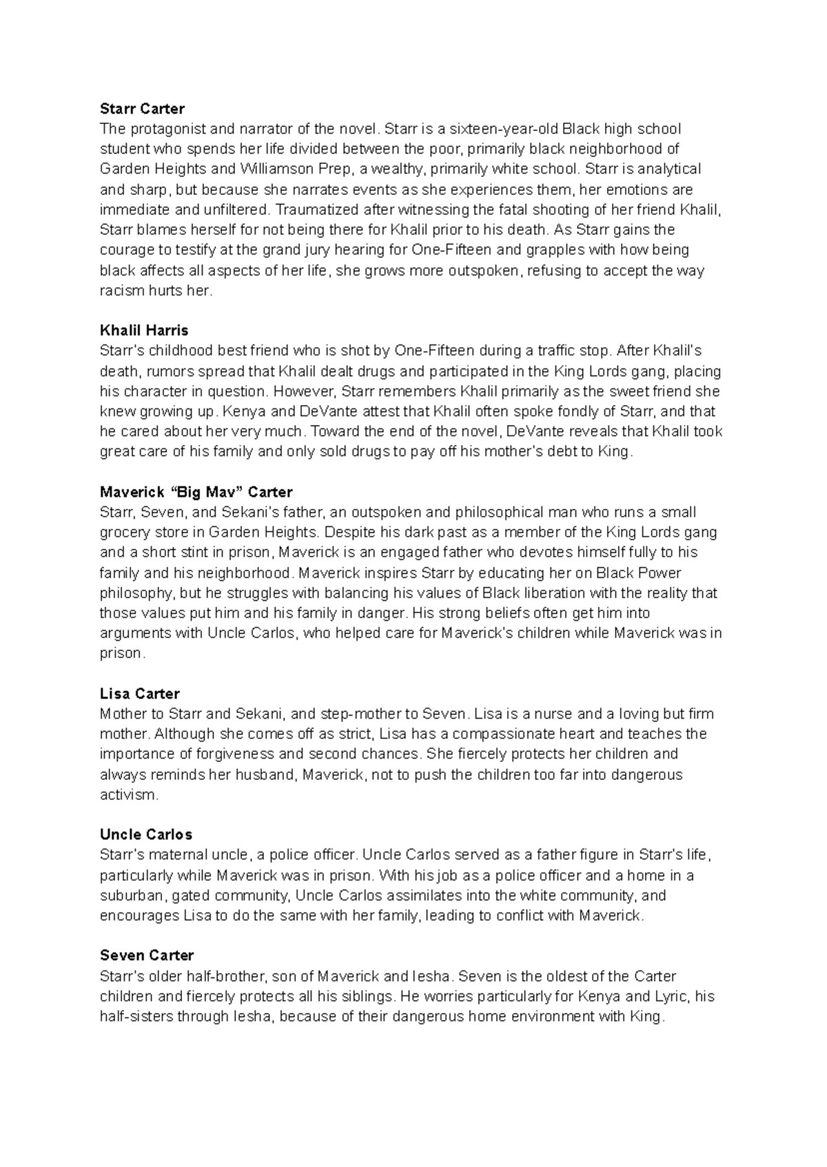 ENG 101: The Hate U Give - Character Analysis of Starr Carter - Studeersnel