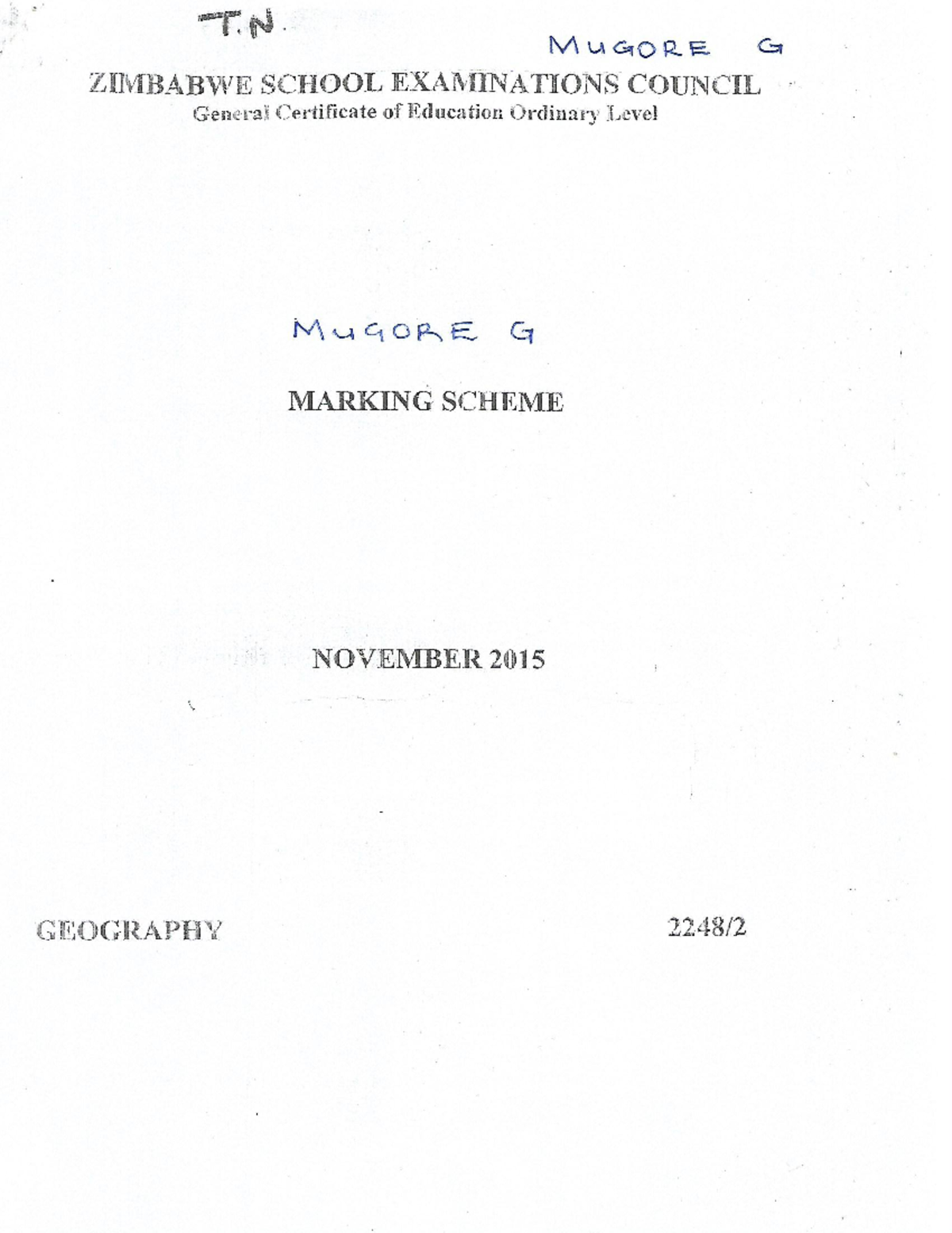 2015 NOV P2 'O' Level Geography Marking Scheme Analysis - Studocu