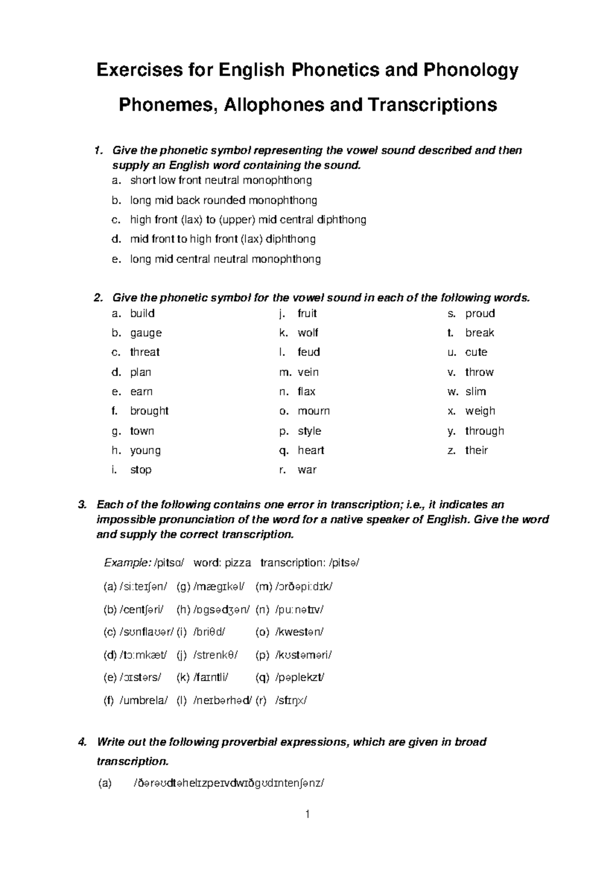 A03 - Exercises on Phonemes, Allophones & Transcriptions in Phonetics ...