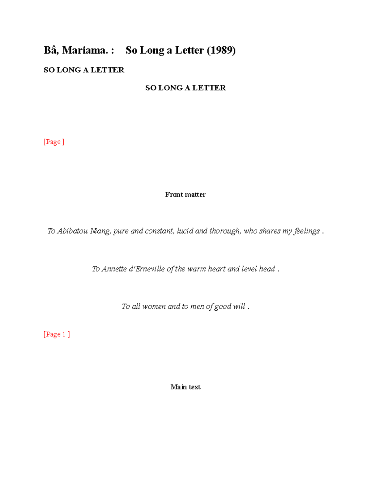 SO LONG A LETTER (1989) - Analysis and Reflections on Mariama Bâ's Work ...