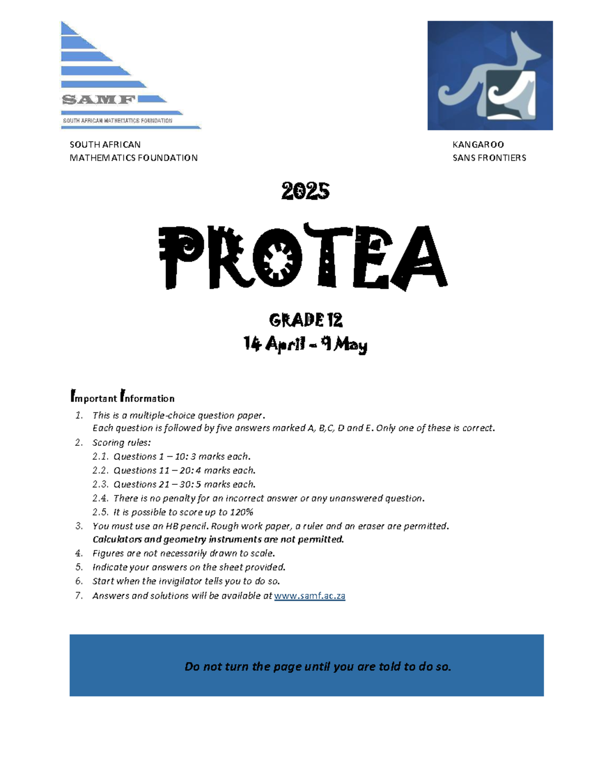 Protea Grade 12 Mathematics Olympiad Question Paper 2025 - Studocu