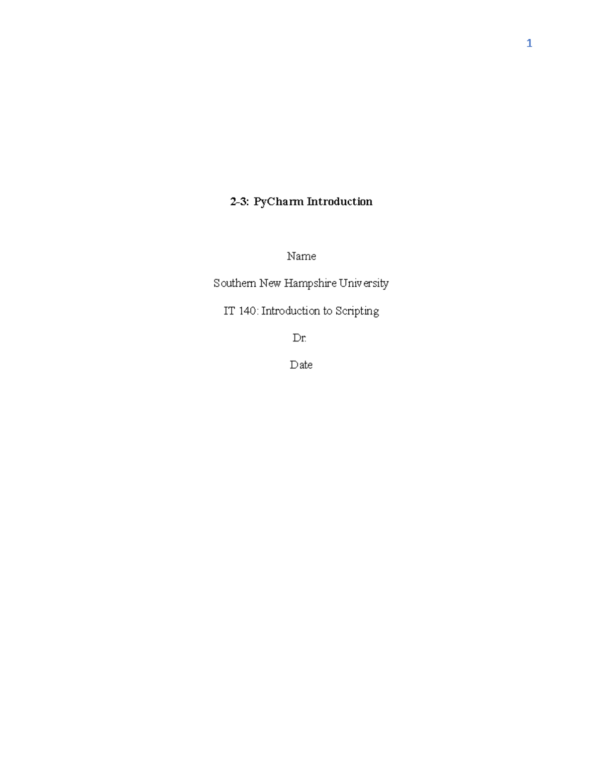 2-3 Assignment - 1 2-3: PyCharm Introduction Name Southern New ...