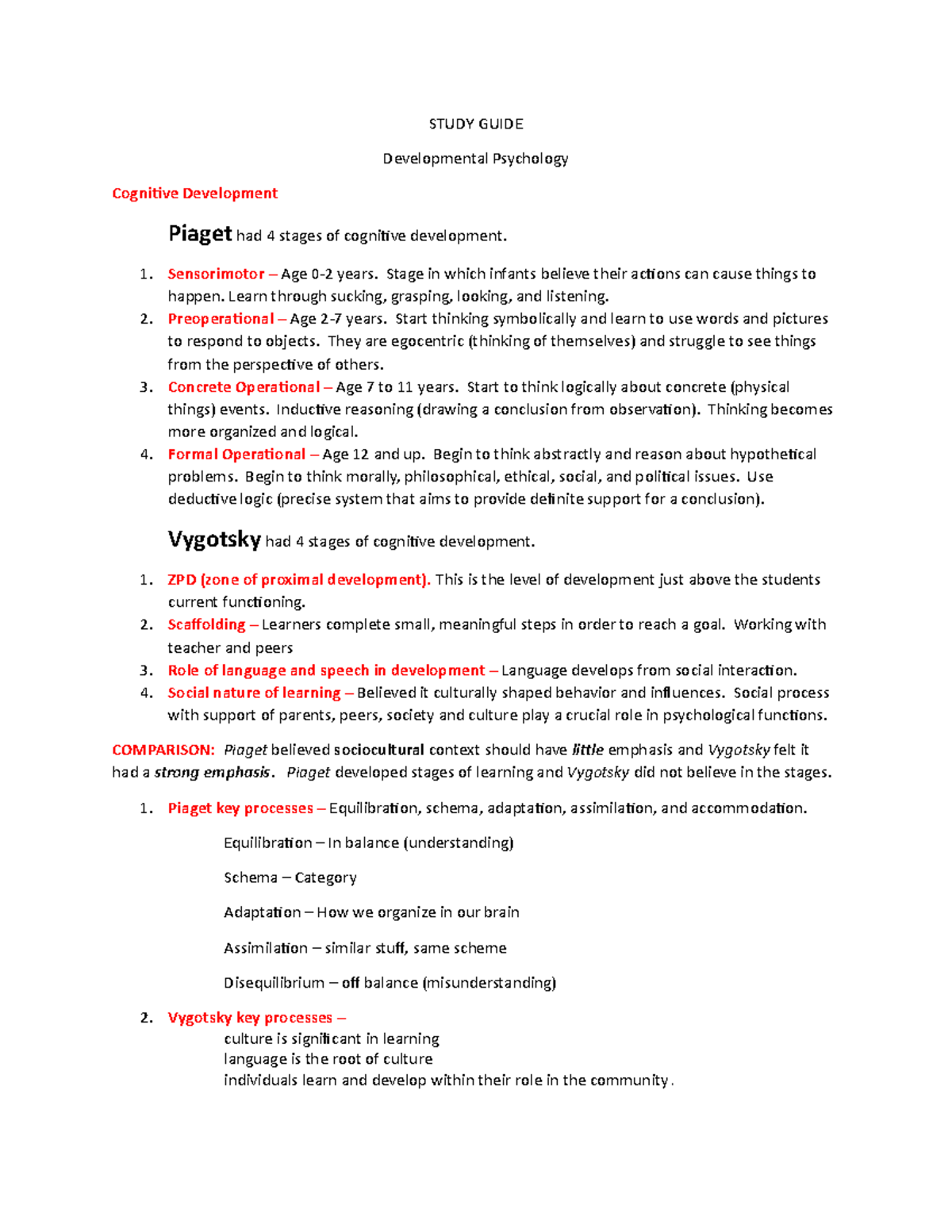 Psychology Study D094 - Key Concepts in Cognitive Development for Tests ...