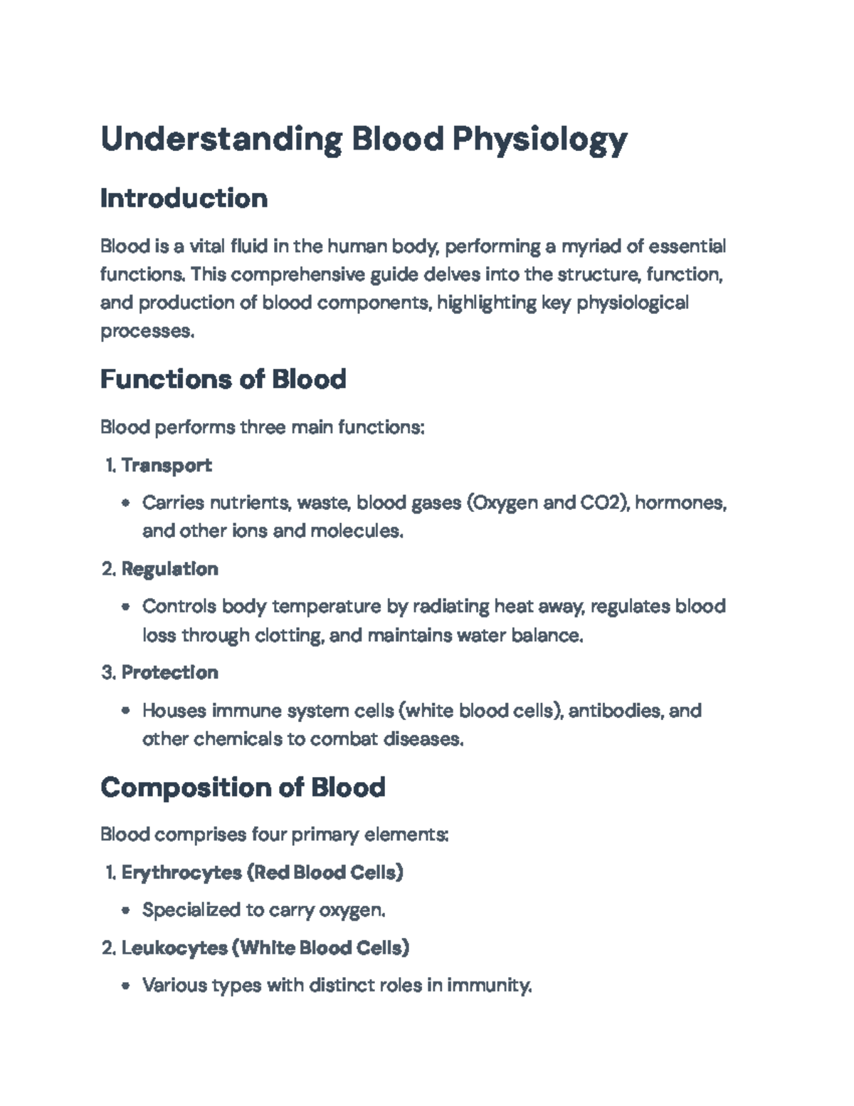 Understanding Blood Physiology: Functions, Components, and Formation ...