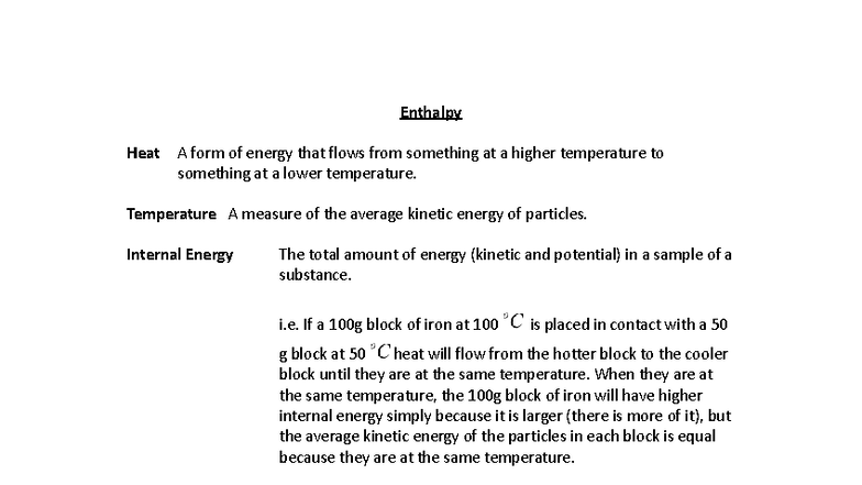 Enthalpy Intro: Understanding Heat Transfer and Energy Changes - Studocu