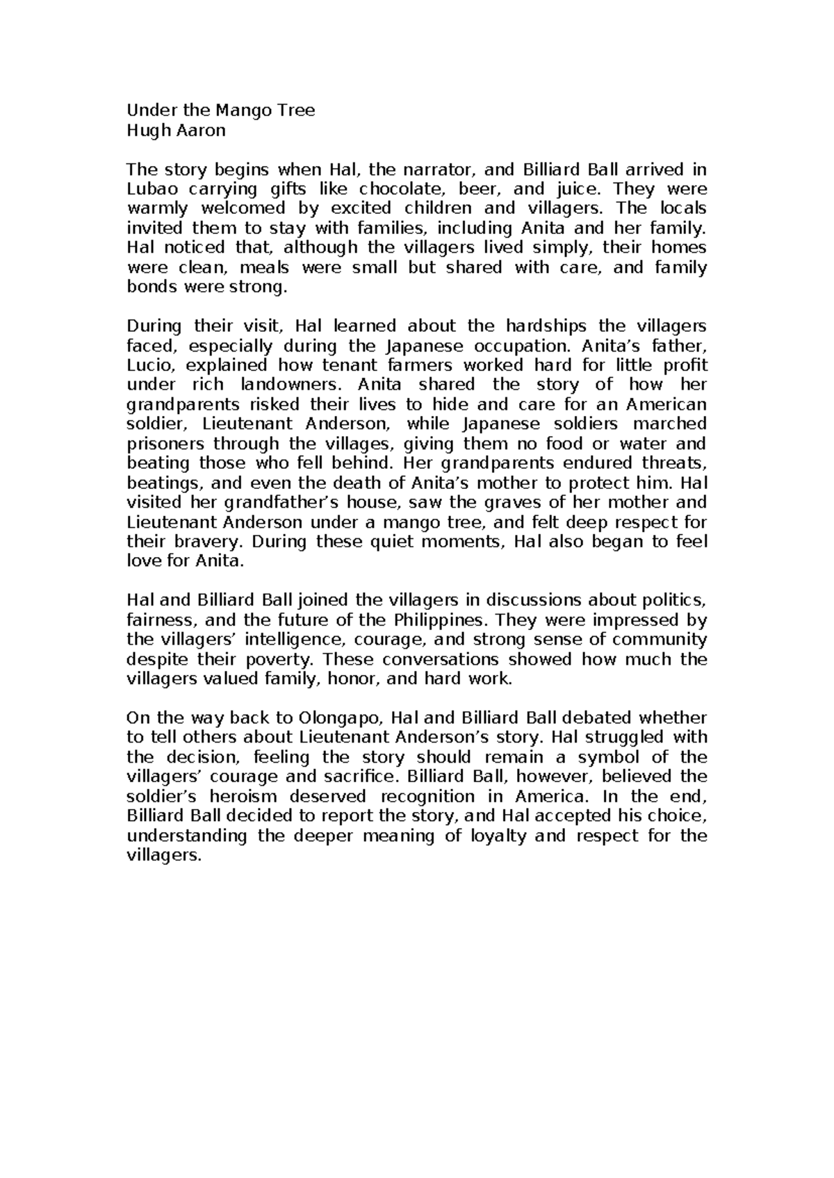 ENG 101: Under the Mango Tree - Summary of Key Themes and Characters ...