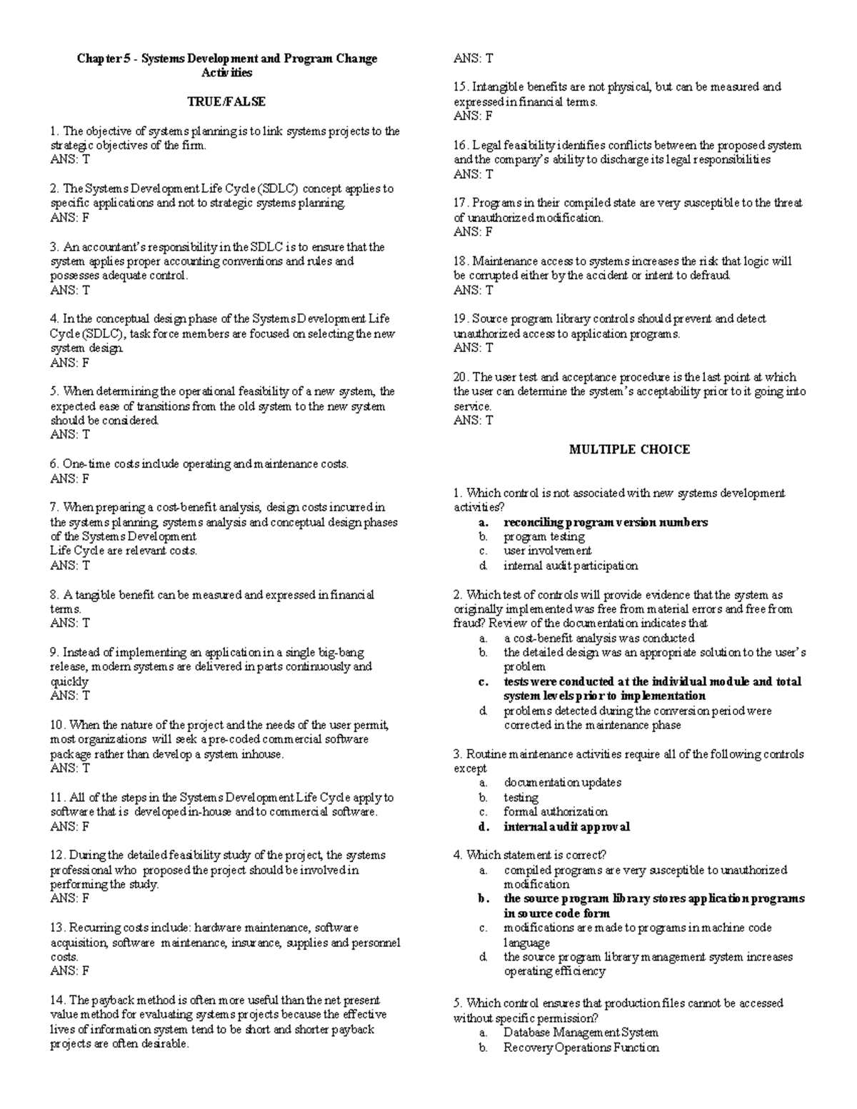 Acise - CHAP 5 Systems Development Test Bank Review - Studocu
