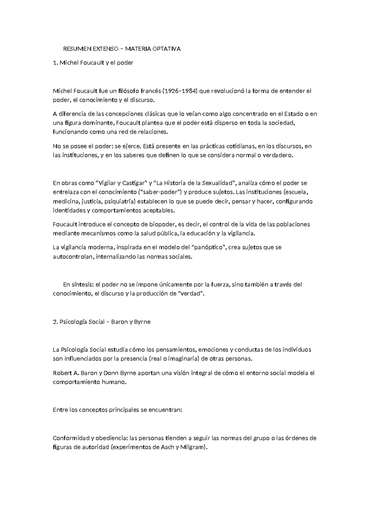 Resumen Extenso sobre Poder y Sociología - Optativa 1 - Studocu