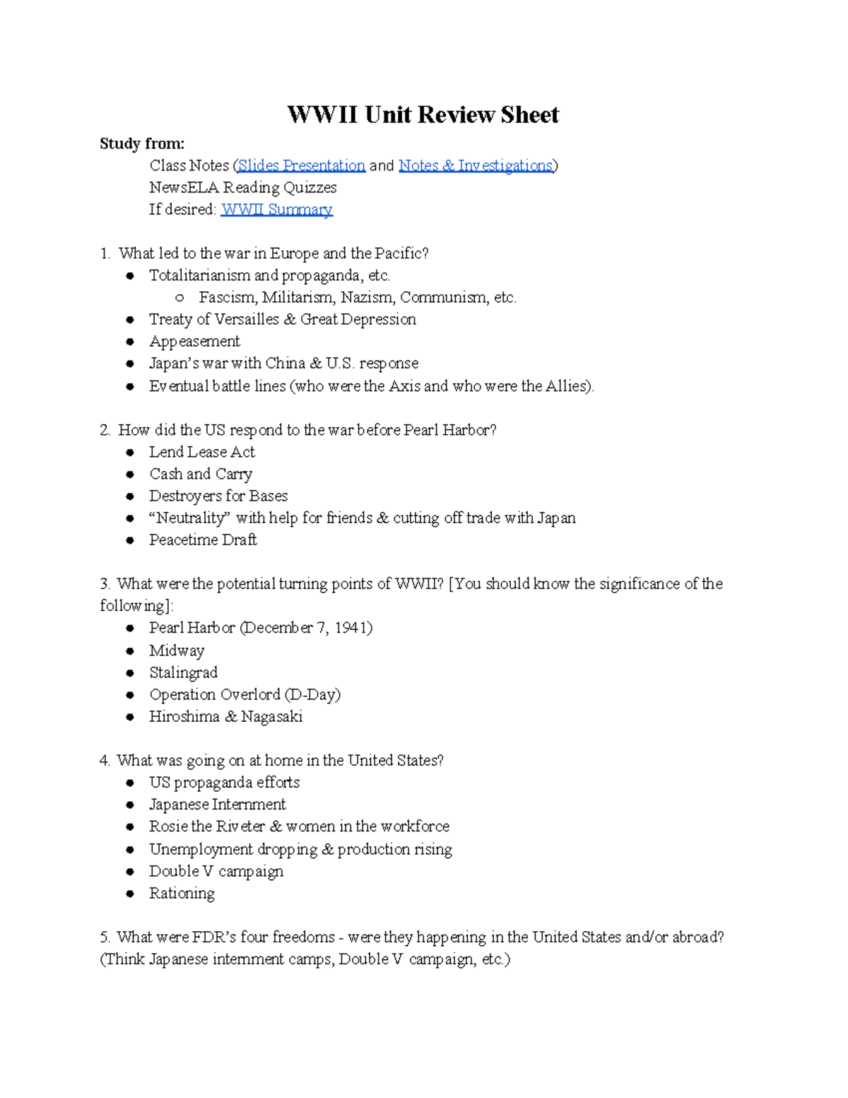 US History Semester 2 Final Exam Review: WWII & Civil Rights Topics ...