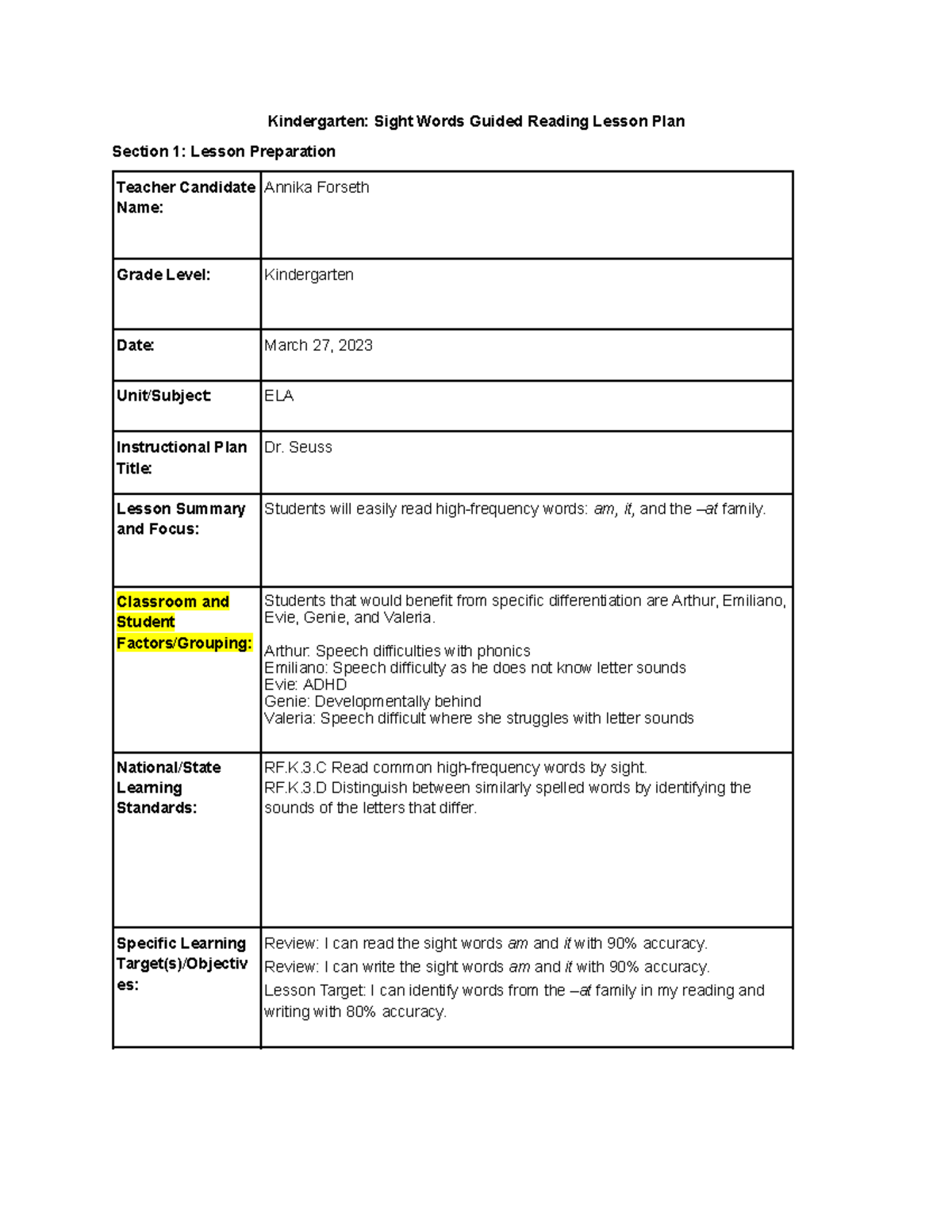 Differentiating Instruction - SPD200 - Kindergarten: Sight Words Guided ...