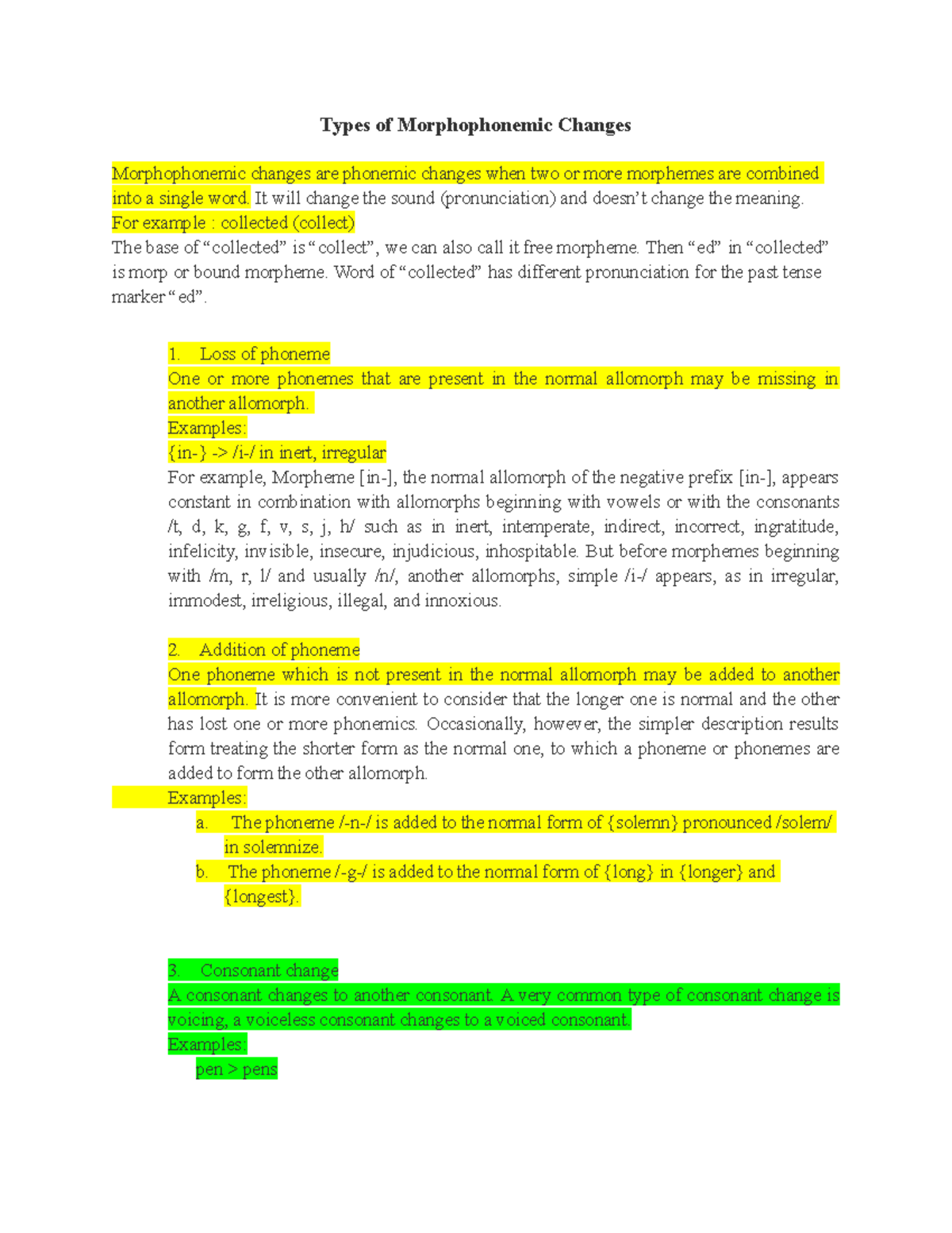 Types of Morphophonemic Changes in Linguistics: An Overview - Studocu
