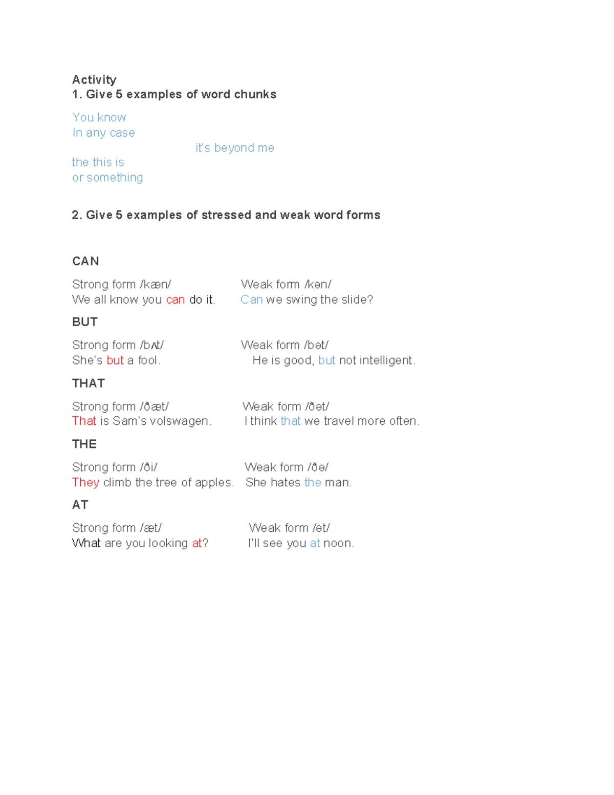 importance of pmls - Activity Give 5 examples of word chunks You know ...