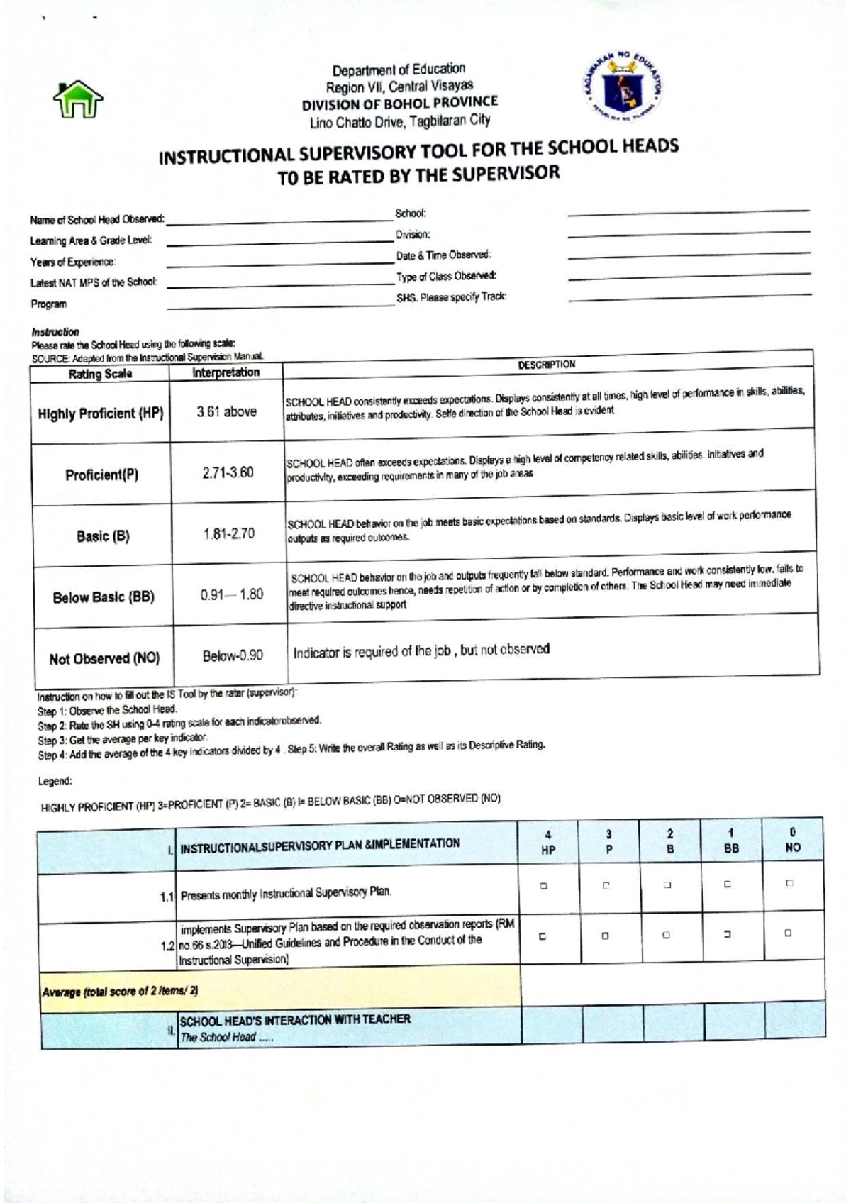 Instructional Supervisory Tool for School Heads (EDU 101) - Studocu
