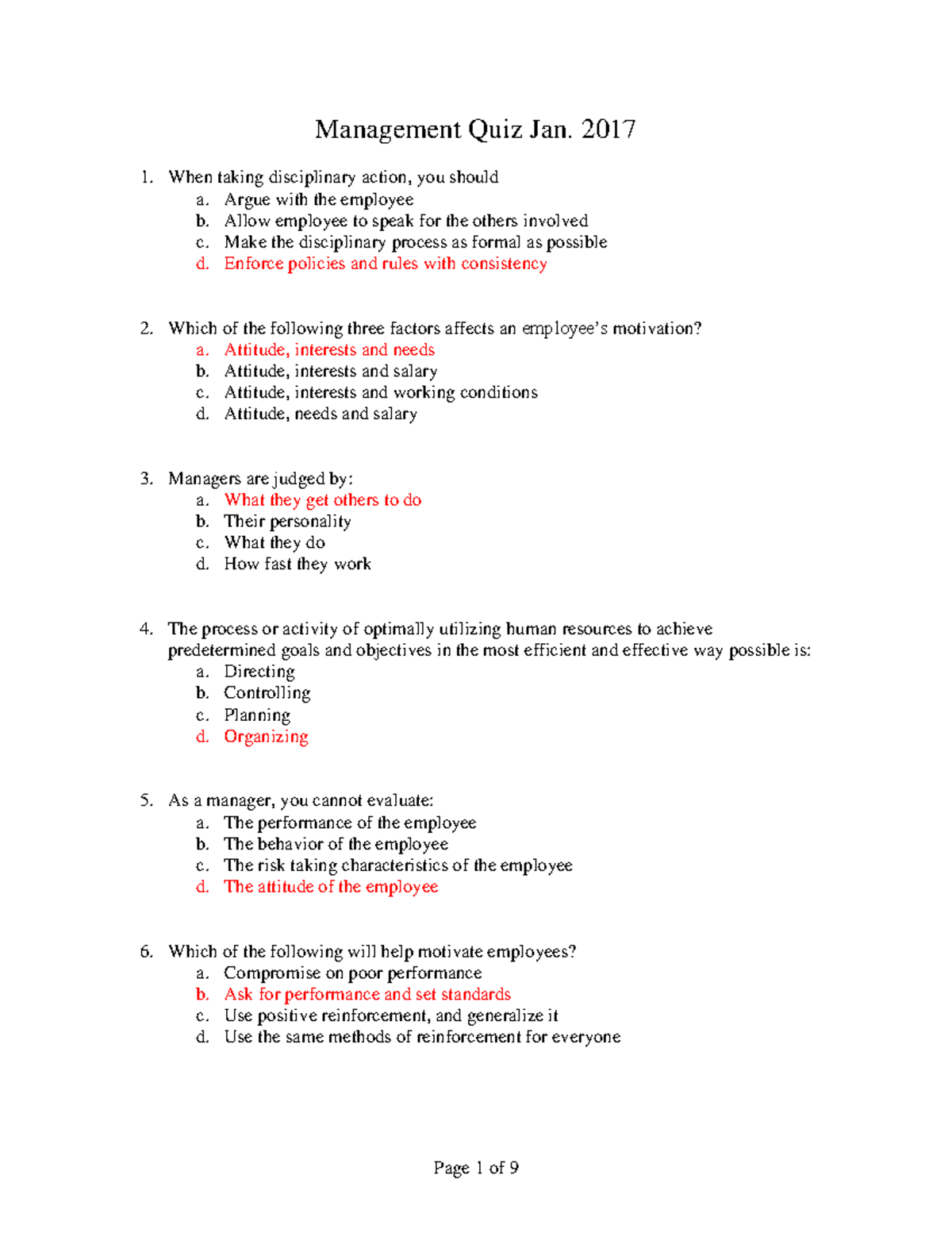 Management-Quiz-1: MCQs on Leadership & Motivation Principles - Studocu