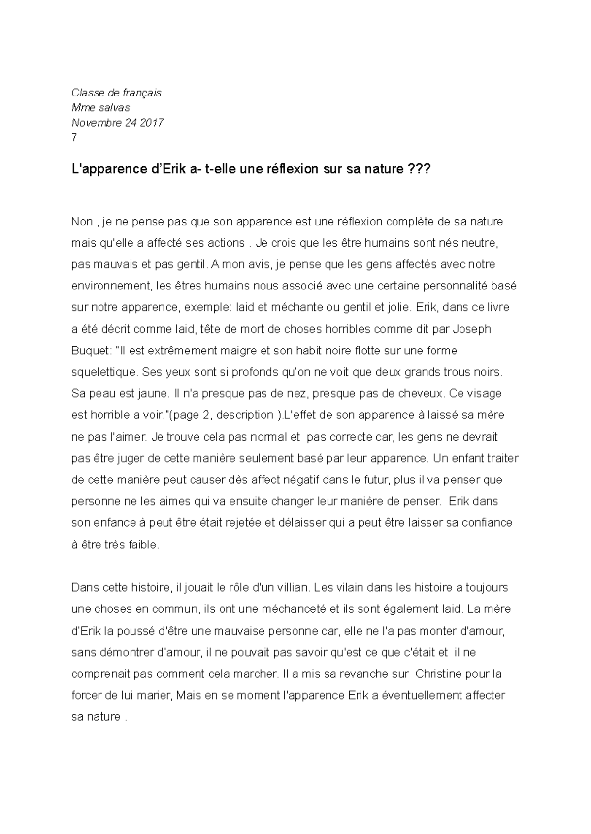 le fantome de lopera : Erik Question - 602-100-MQ - Studocu