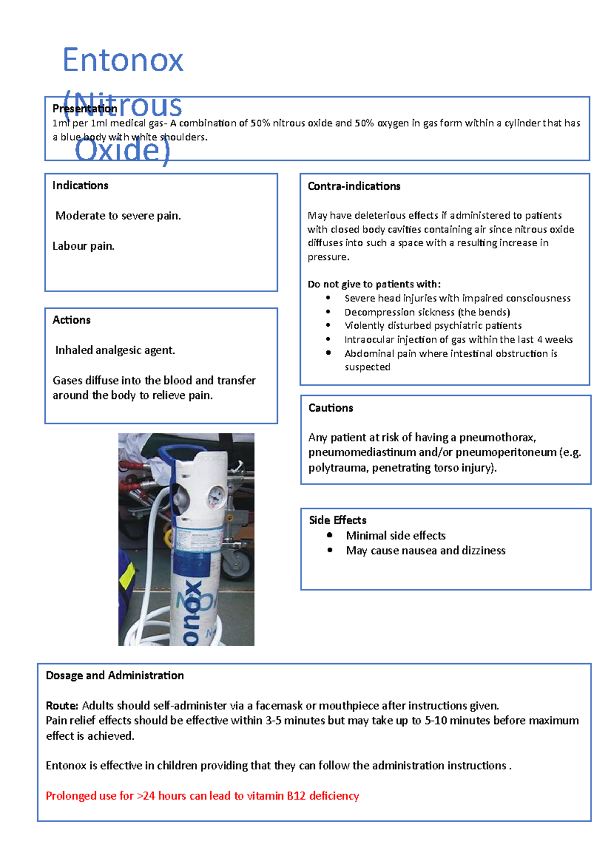 Entonox (Nitrous Oxide) - Side Effects Minimal side effects May cause ...