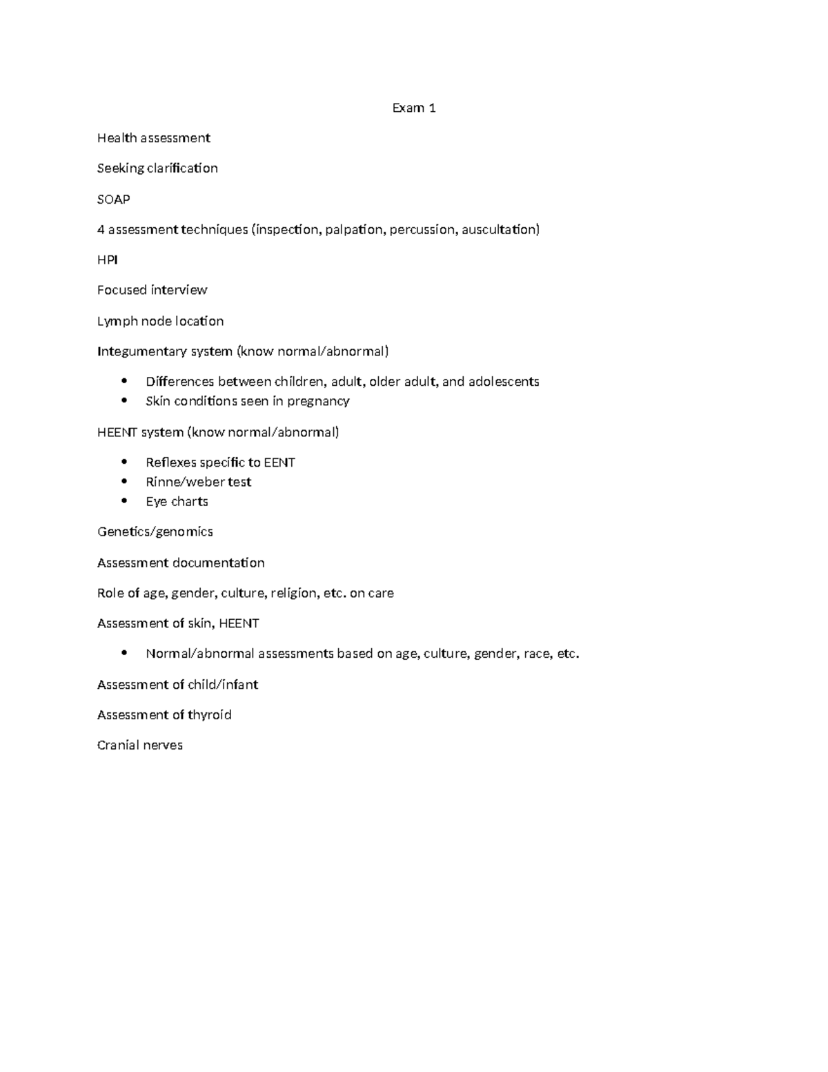 Exam 1 Guide - Exam 1 Health assessment Seeking clarification SOAP 4 ...
