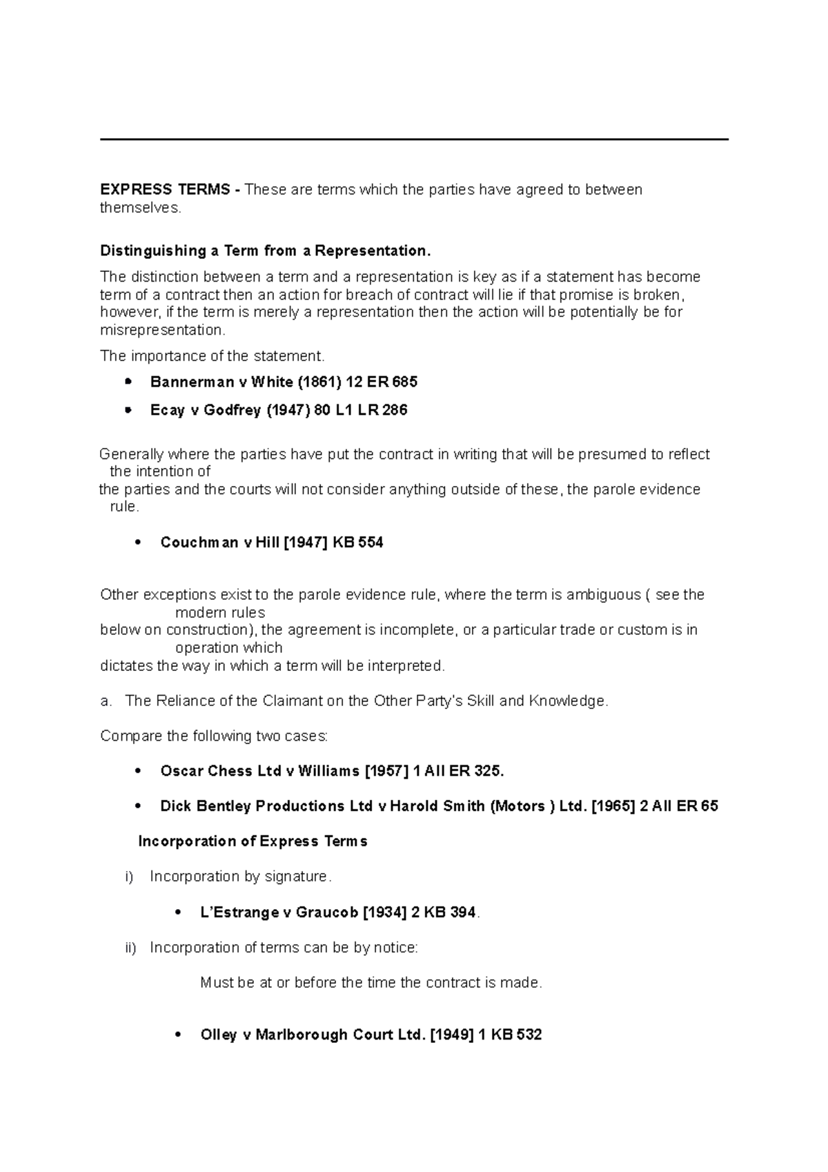 Express Terms in Contract Law - Lecture Notes 4 - Studocu