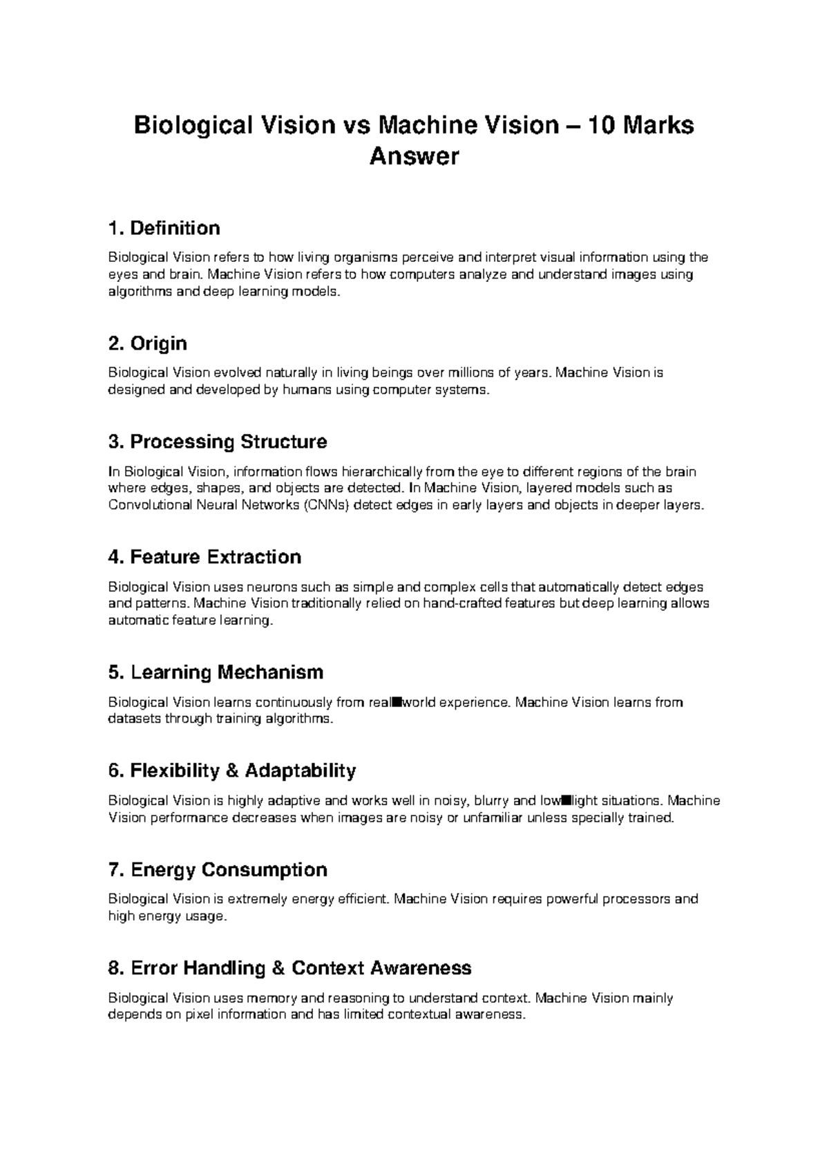 Biological vs Machine Vision: Key Differences Explained (10 Marks ...