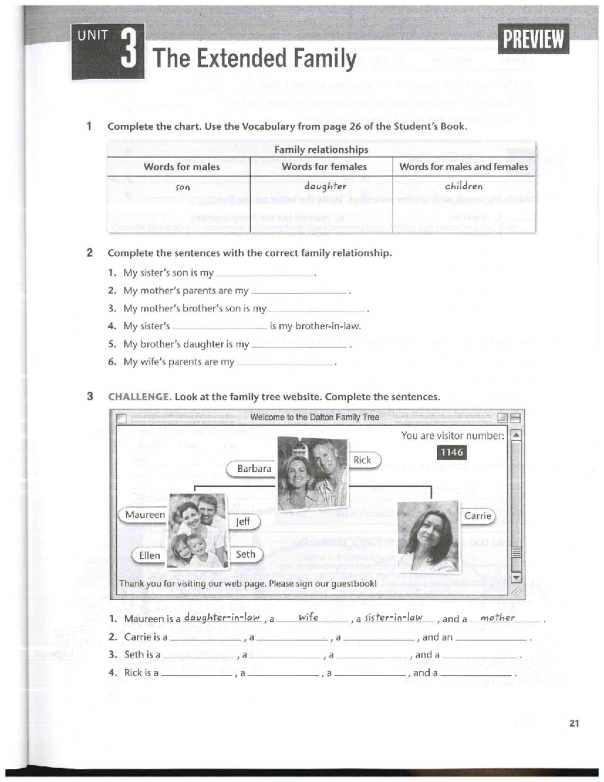Workbook Unit 3: The Extended Family - Vocabulary & Exercises - Studocu