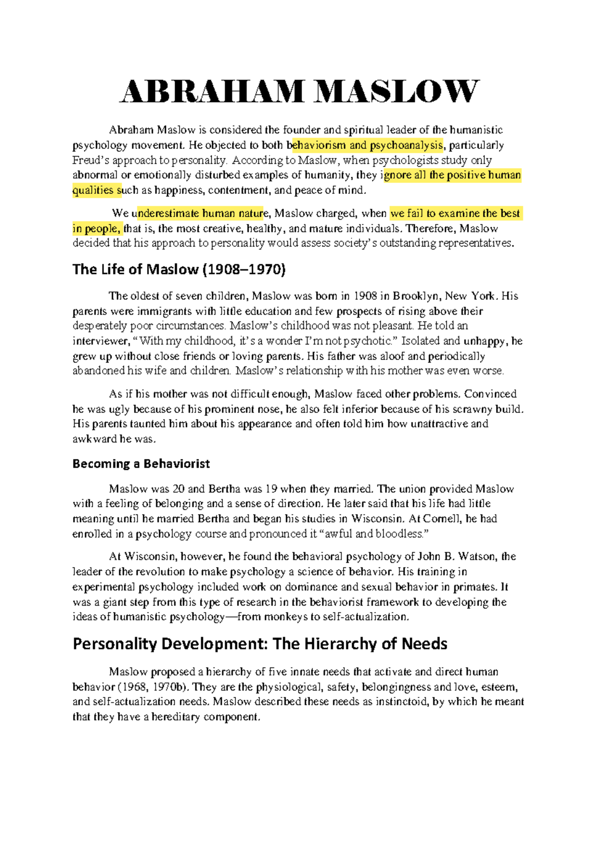 Abraham Maslow: Founder of Humanistic Psychology and Self-Actualization ...
