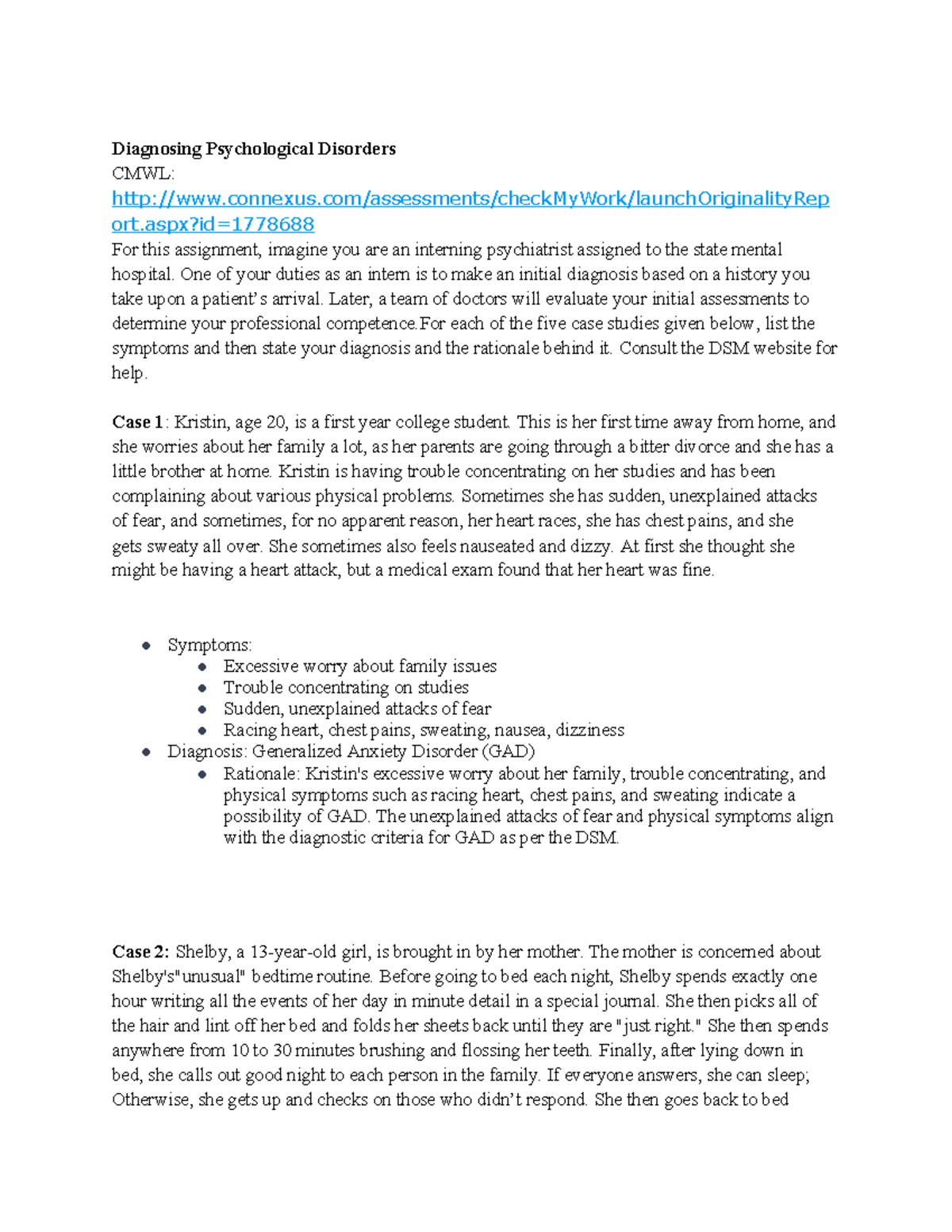 Diagnosing Psychological Disorders: Case Studies & Rationale (CMWL ...