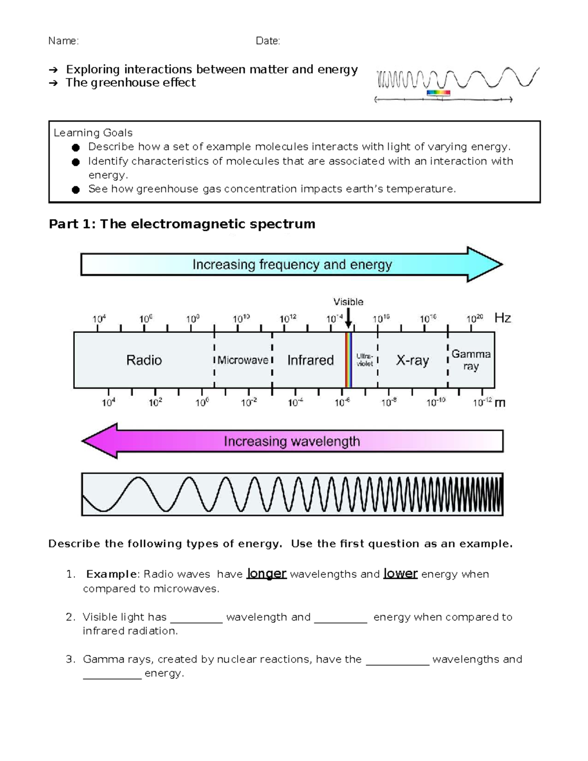 Ph ET Exploring interactions of matter with light - Name: Date ...