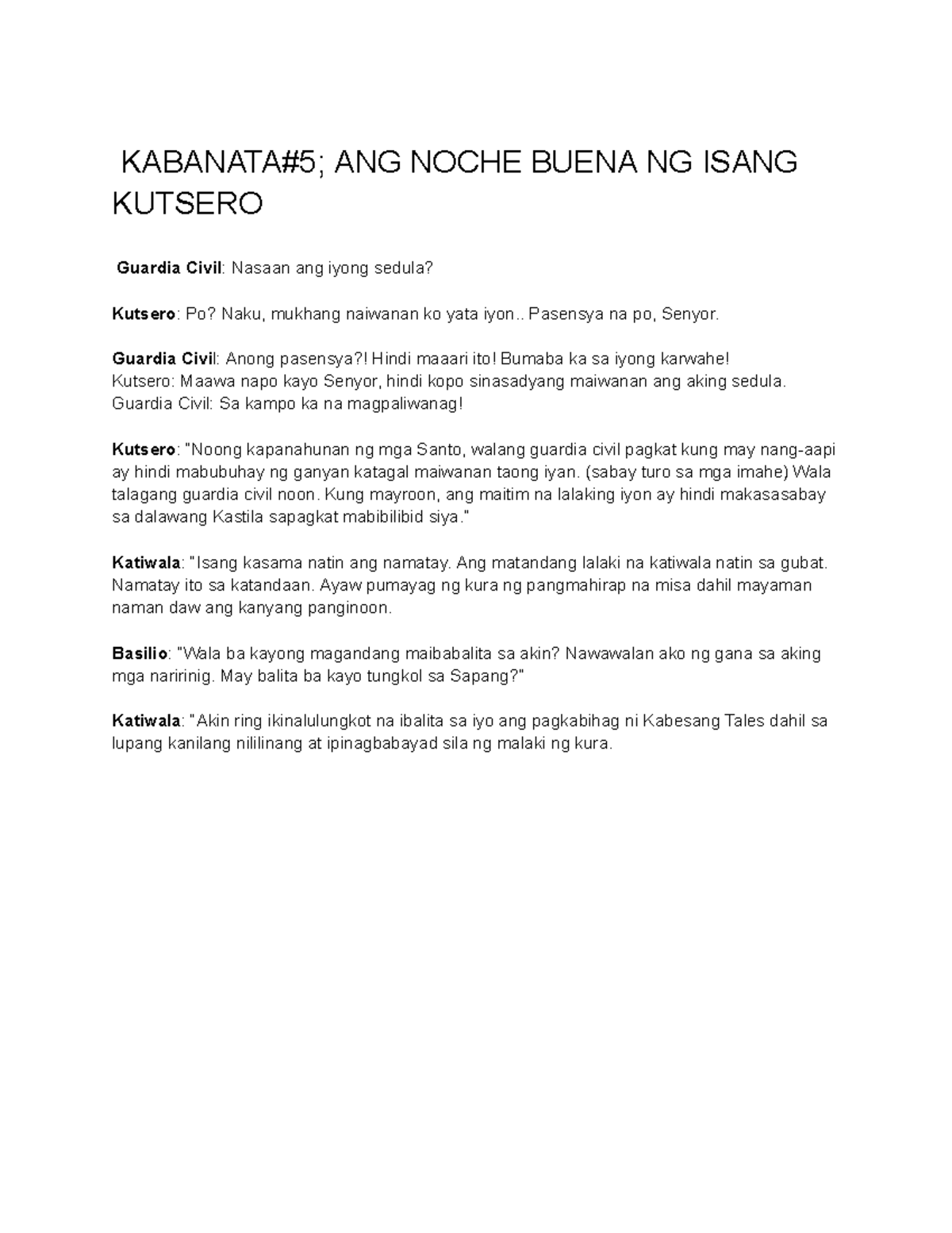 Kabanata 5: Noche Buena ng Isang Kutsero - Studocu