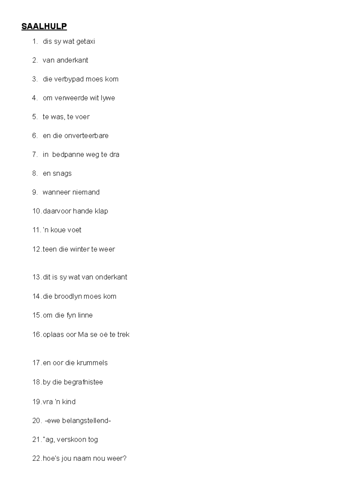 Bespreking en Vrae oor die Gedig 'Saalhulp' Analyse (AFR 101) - Studocu