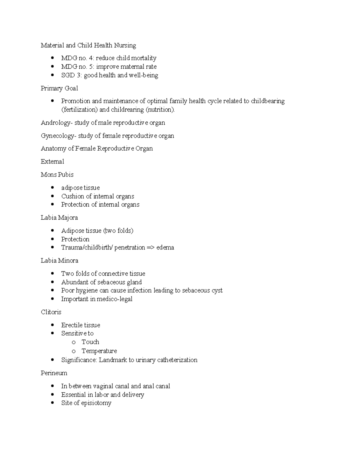 Material and Child Health Nursing (OB): Comprehensive Study Guide - Studocu