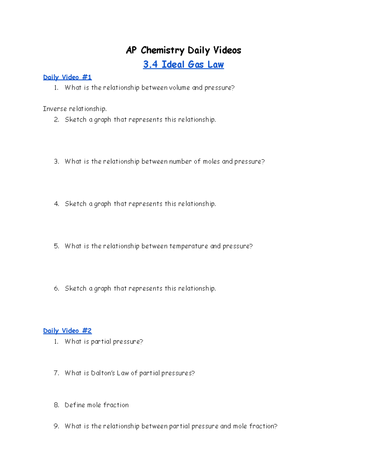 AP Chemistry 3.4 Ideal Gas Law Guided Notes & Video Insights - Studocu