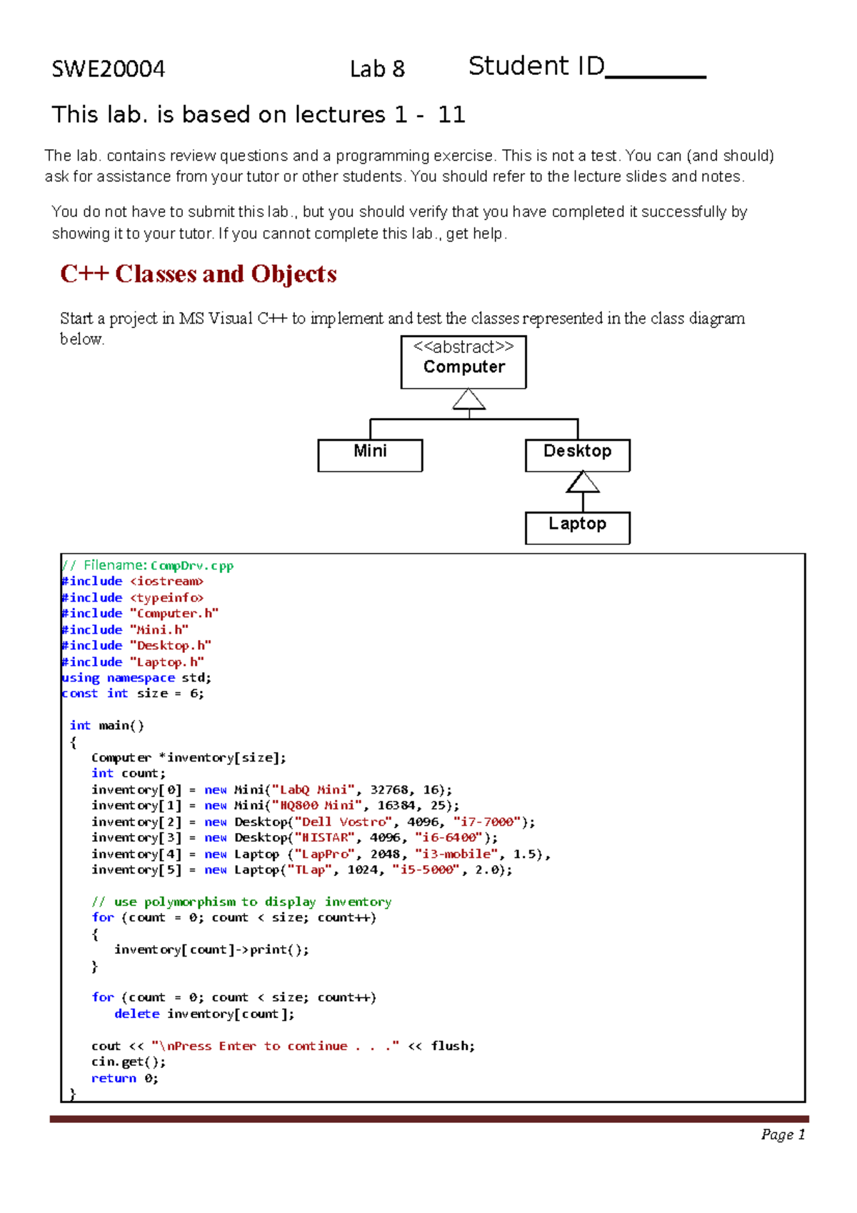 2000 4 Lab8..... - SWE20004 Lab 8 Student ID Page 1 Laptop Mini Desktop ...