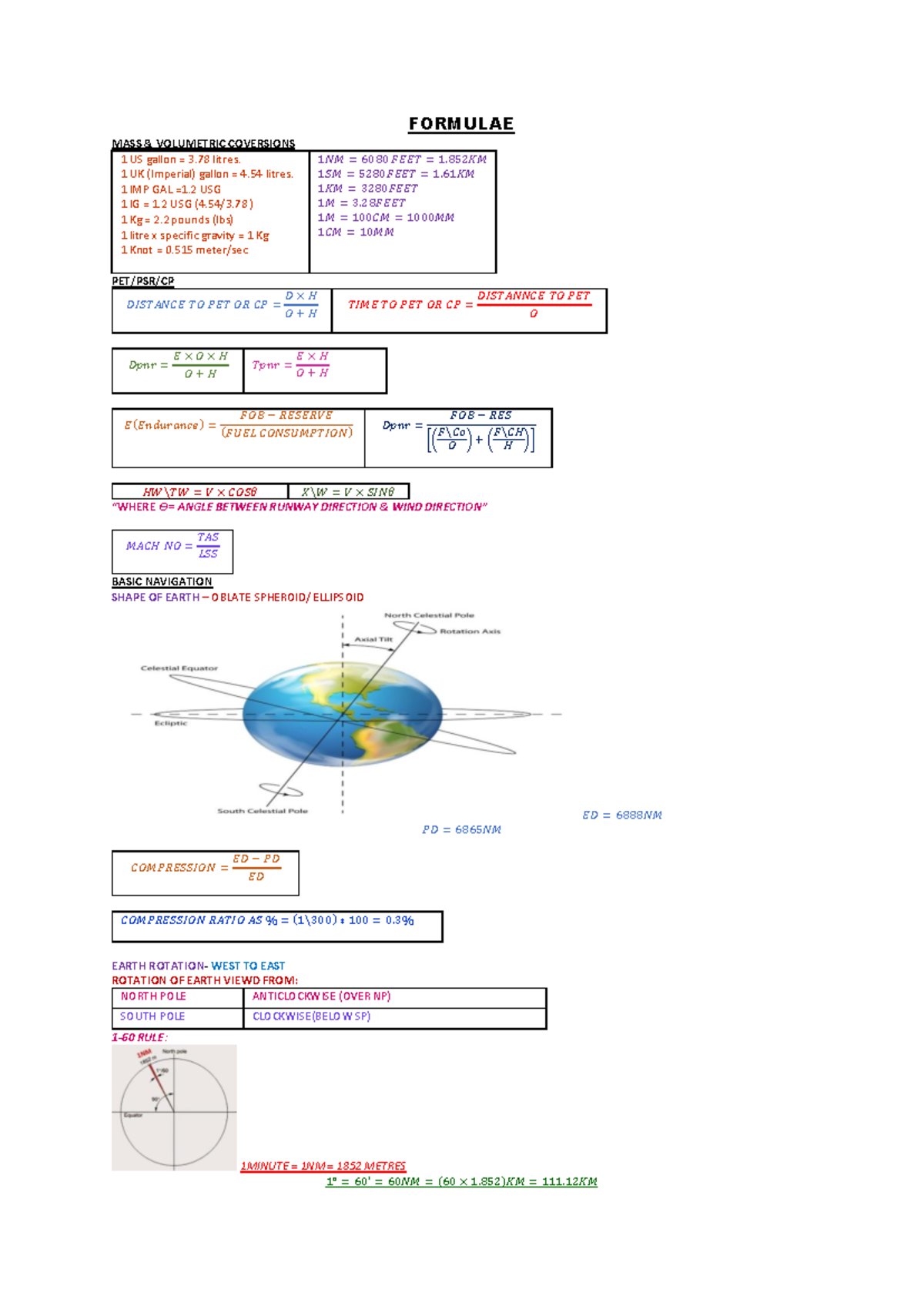 General Navigation Formulae for Mass & Distance Conversions - Studocu