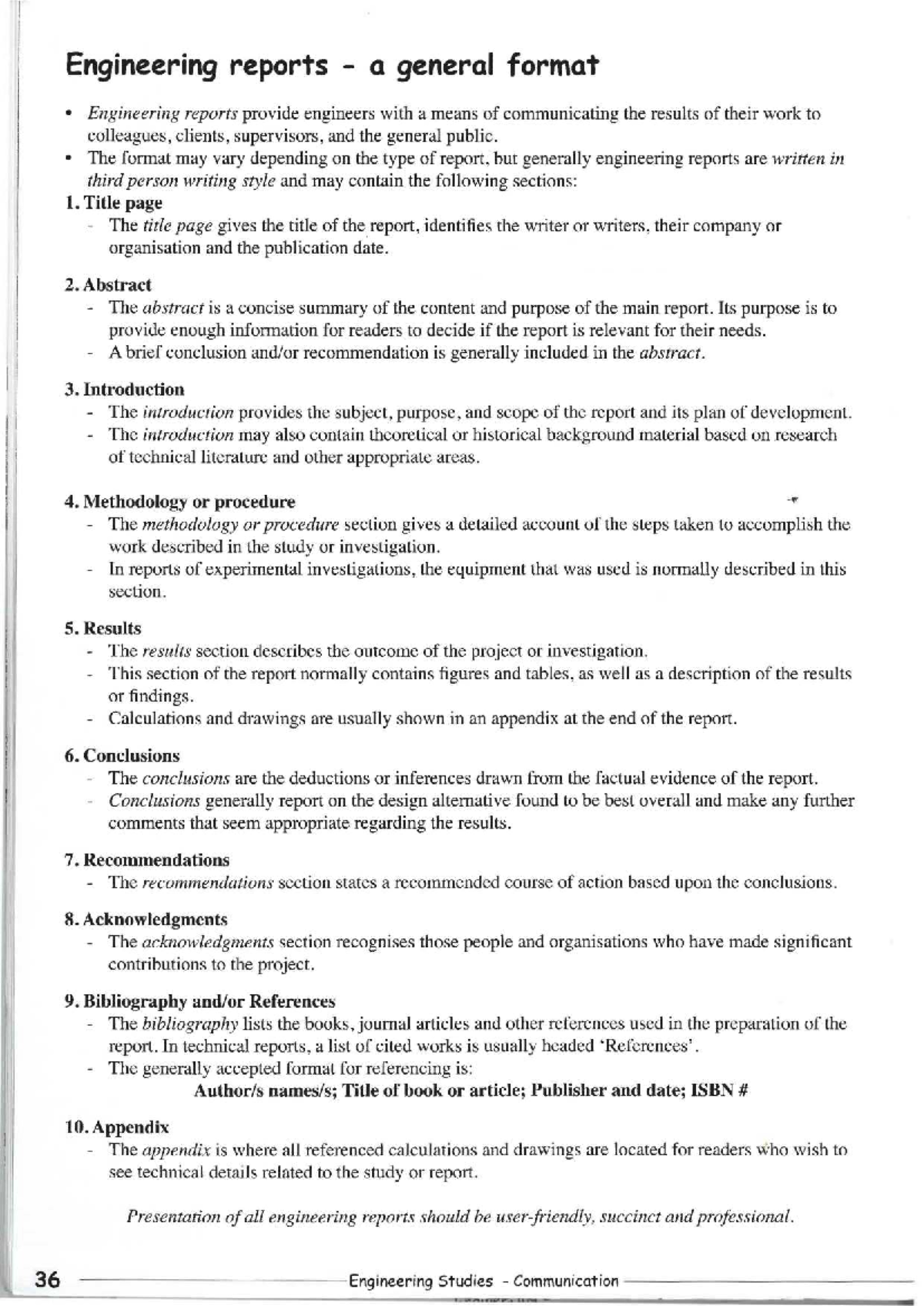 Engineering Reports: General Format and Structure Guide - Studocu
