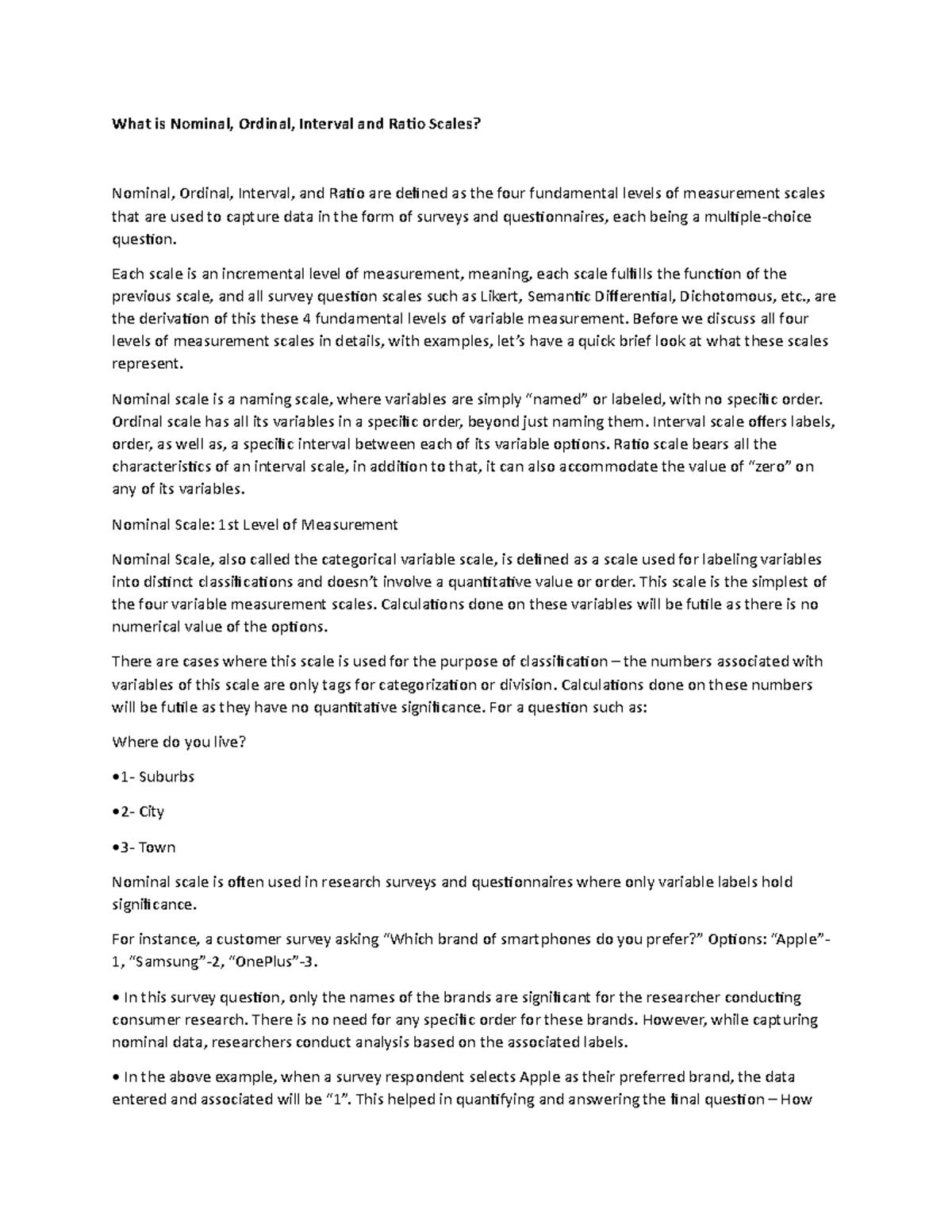 What is Nominal, Ordinal, Interval and Ratio Scales - Each scale is an ...