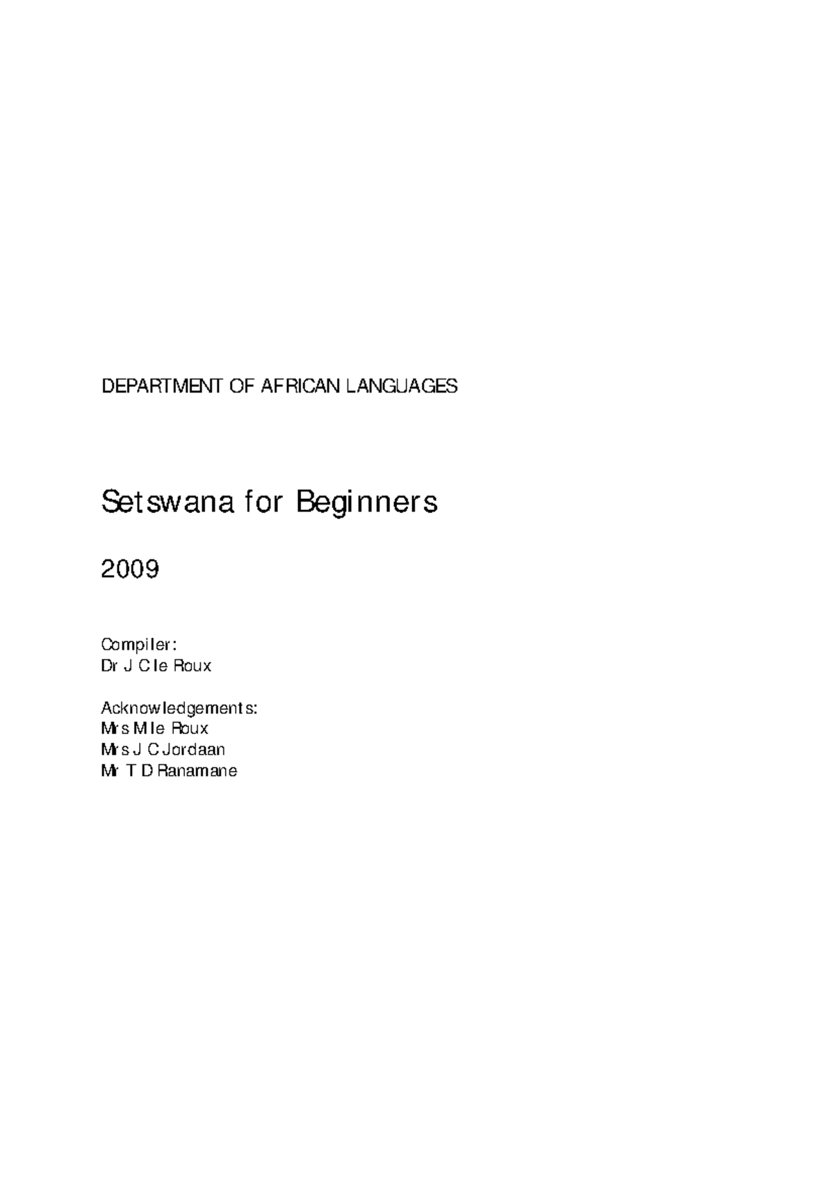 Setswana 101: Introductory Language Course for Beginners - Studocu