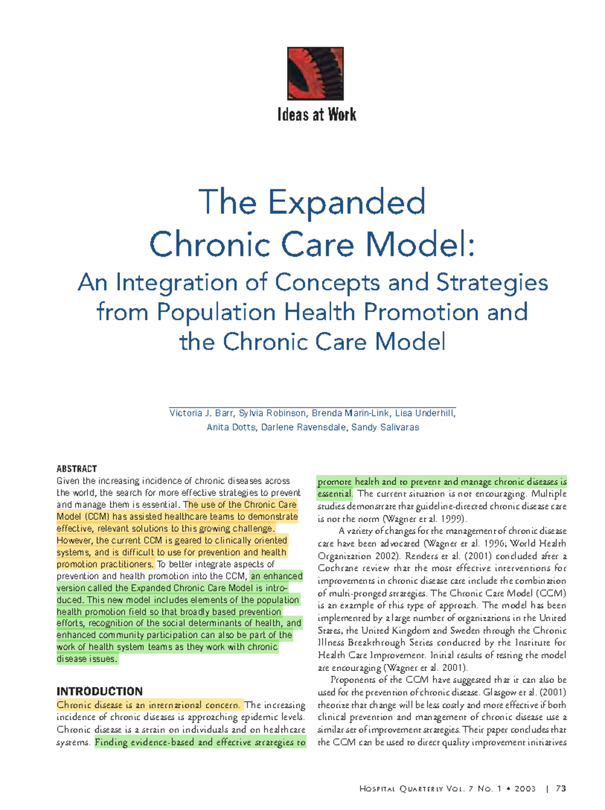 The Expanded Chronic Care Model: Integrating Population Health ...