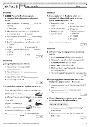 Brainy 4 Unit Test 6B - Listening and Vocabulary Exercises - Studocu