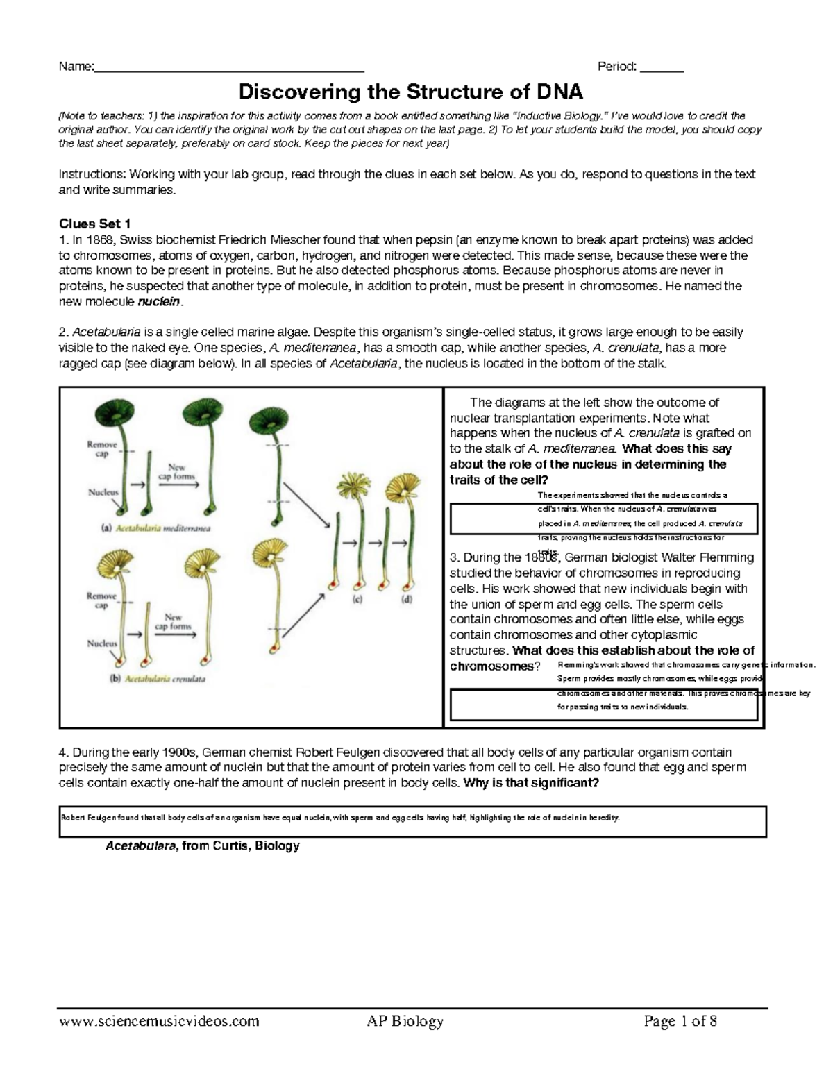 Inductive Learning Activity - Discovering DNA Structure (Unit 6) - Studocu