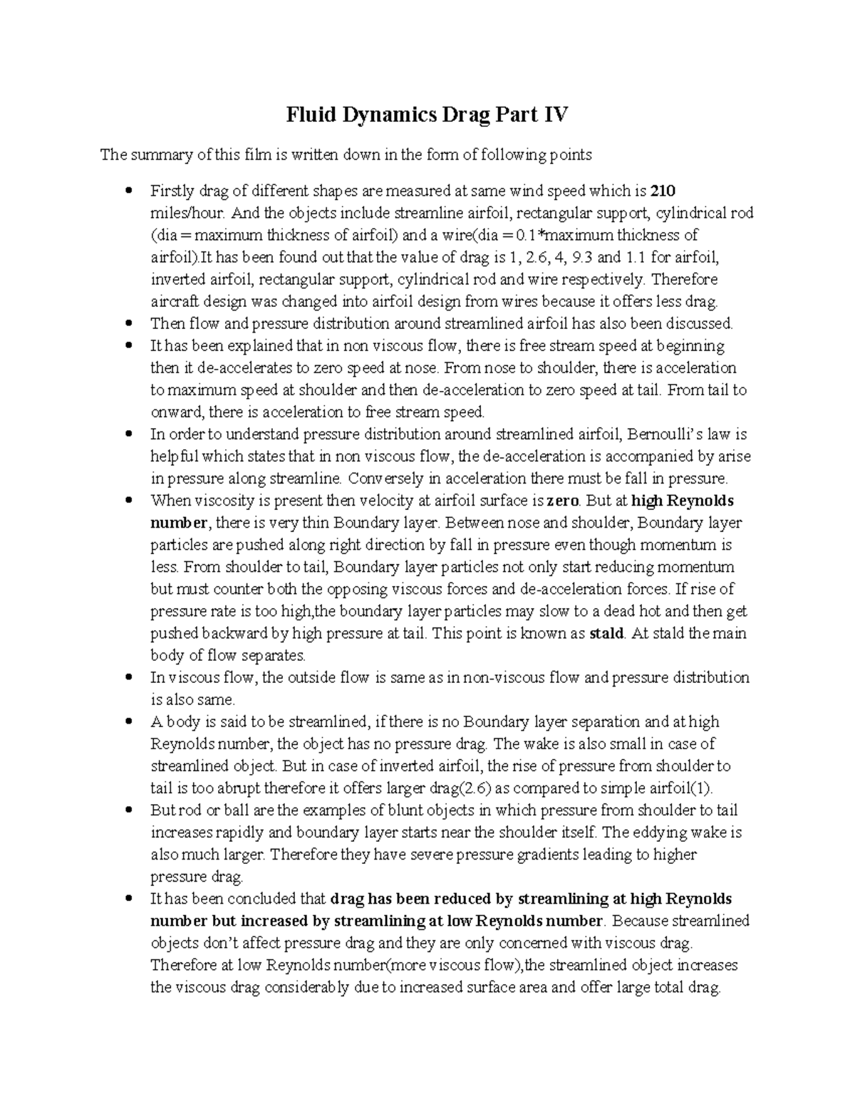 Fluid Dynamics (FD 101) Drag Analysis: Airfoil vs. Blunt Objects - Studocu