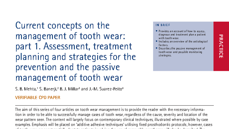 Current Concepts on Tooth Wear Management: Assessment & Treatment Plan ...